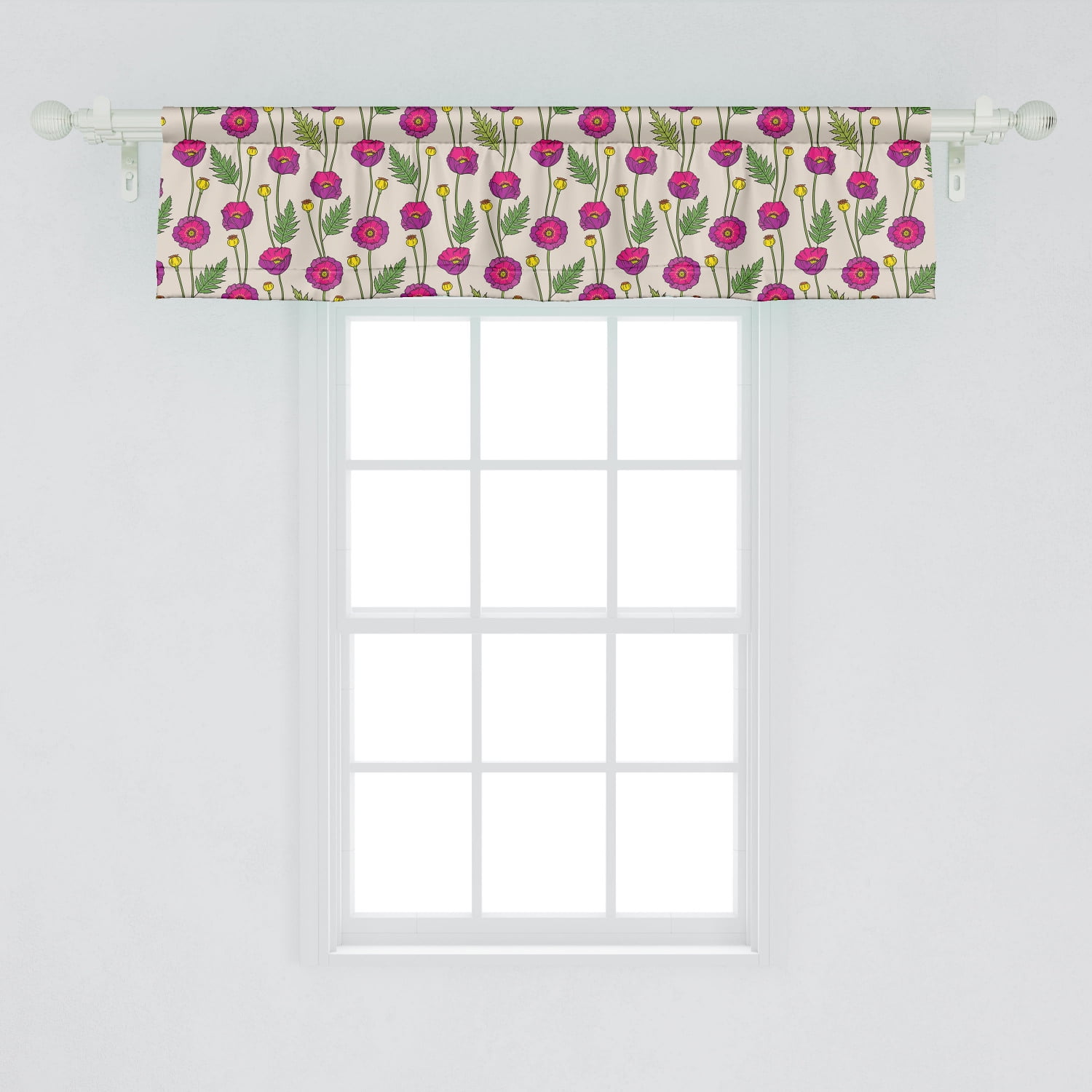 Ambesonne Pink Floral Window Valance, Colorful Abstract Poppy Flowers ...