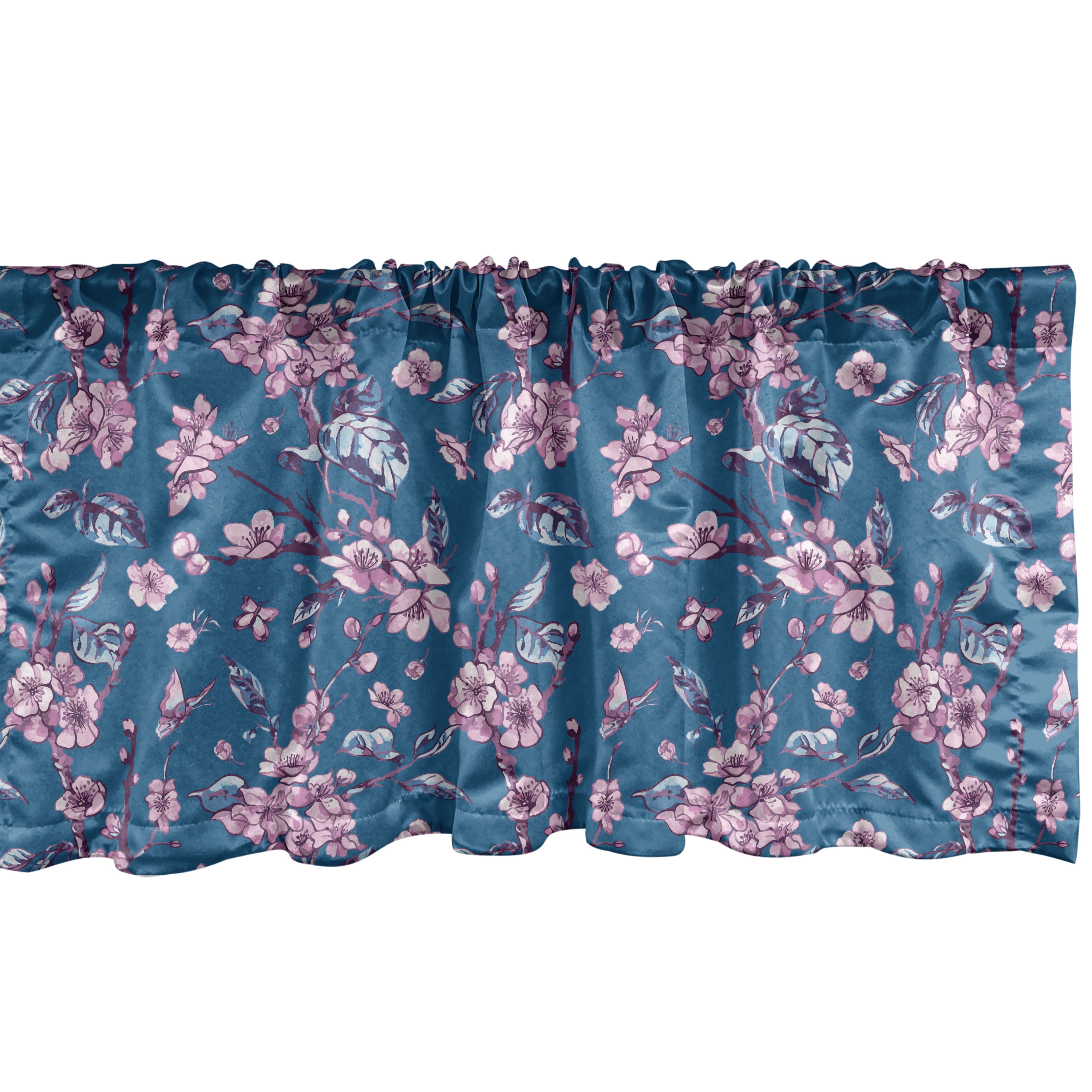 Ambesonne Pink Floral Window Valance, Sakura Cherry Blossoms, 42" x 12 ...
