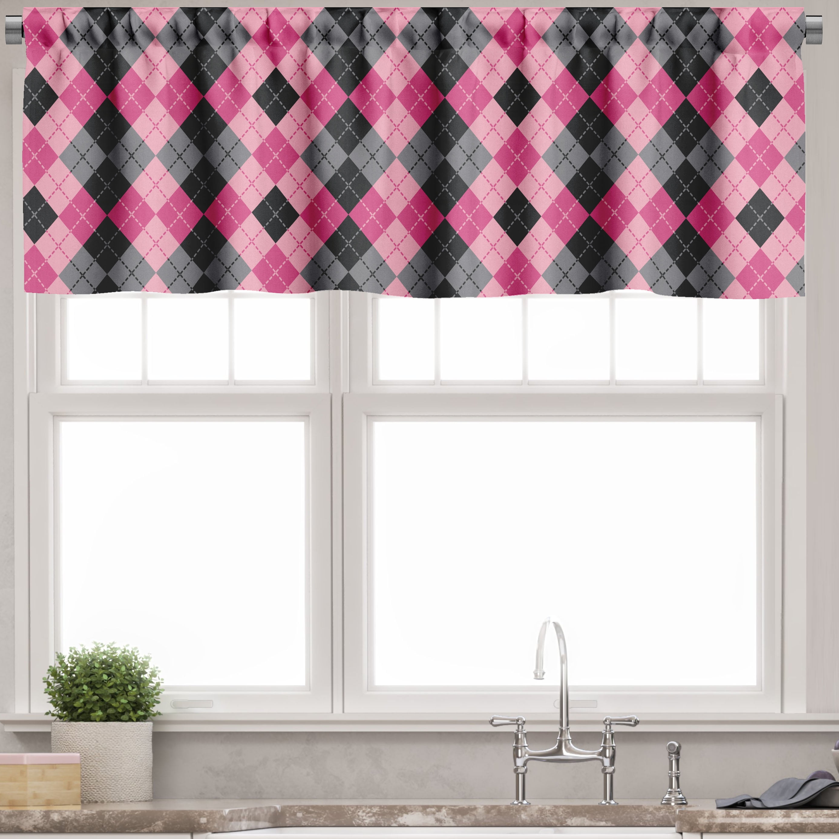 Ambesonne Pink Grey Window Valance, Diamonds and Lozenges, 54" X 12 ...
