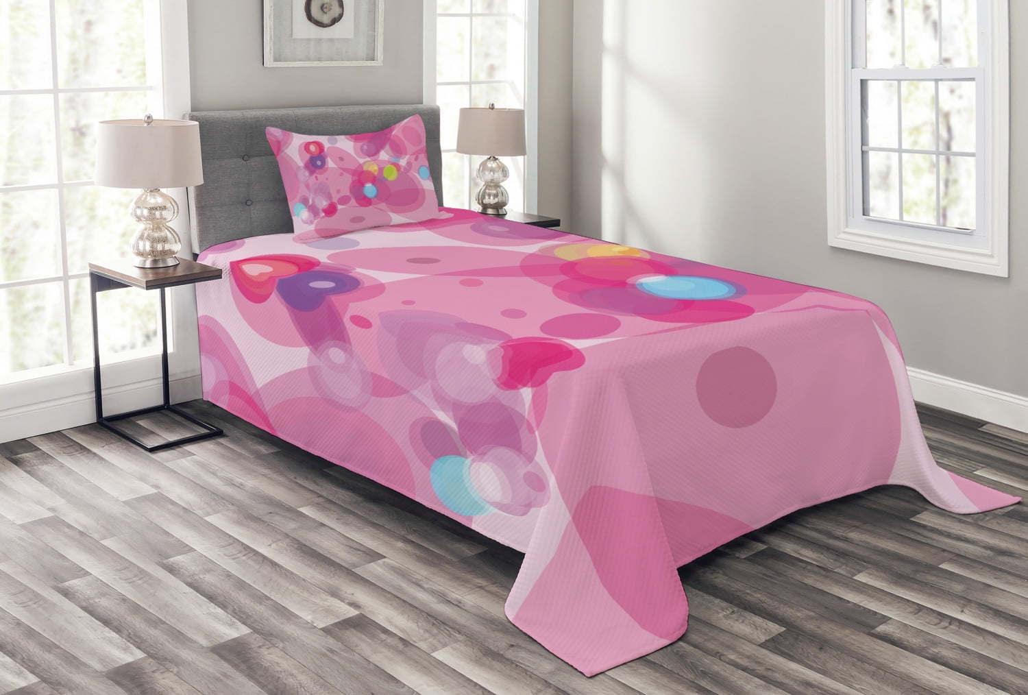 Ambesonne Pink Quilted Bedspread Set 2 Pcs, Fantasy Magic, Twin Size ...