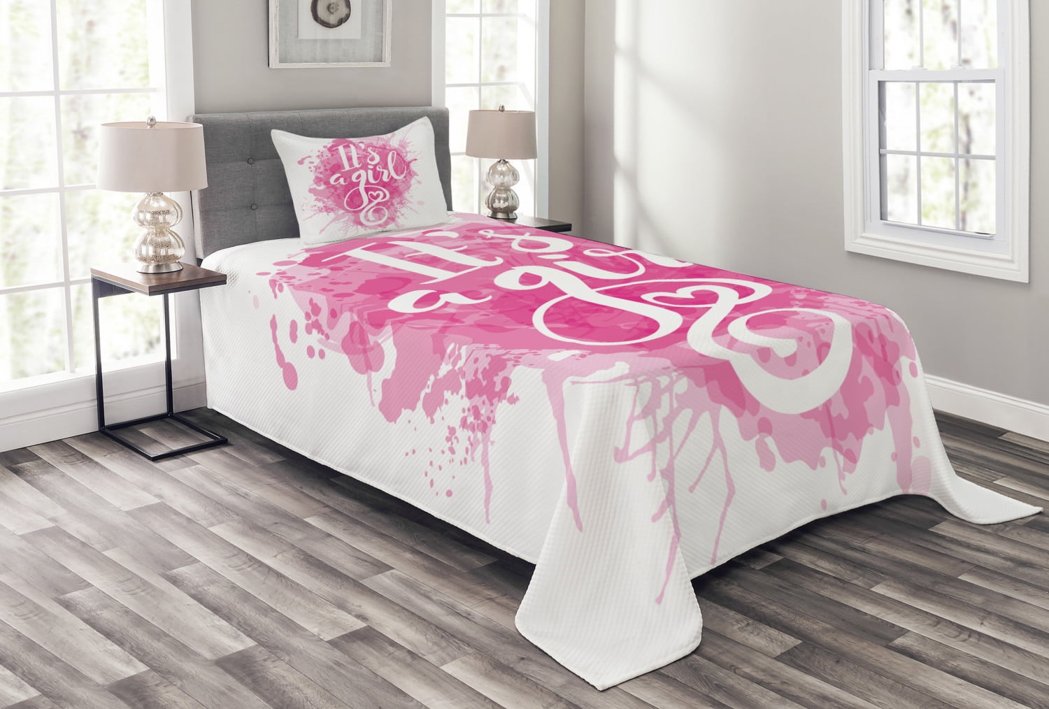 Ambesonne Pink Quilted Bedspread Set 2 Pcs, Vintage Grunge Hues ...