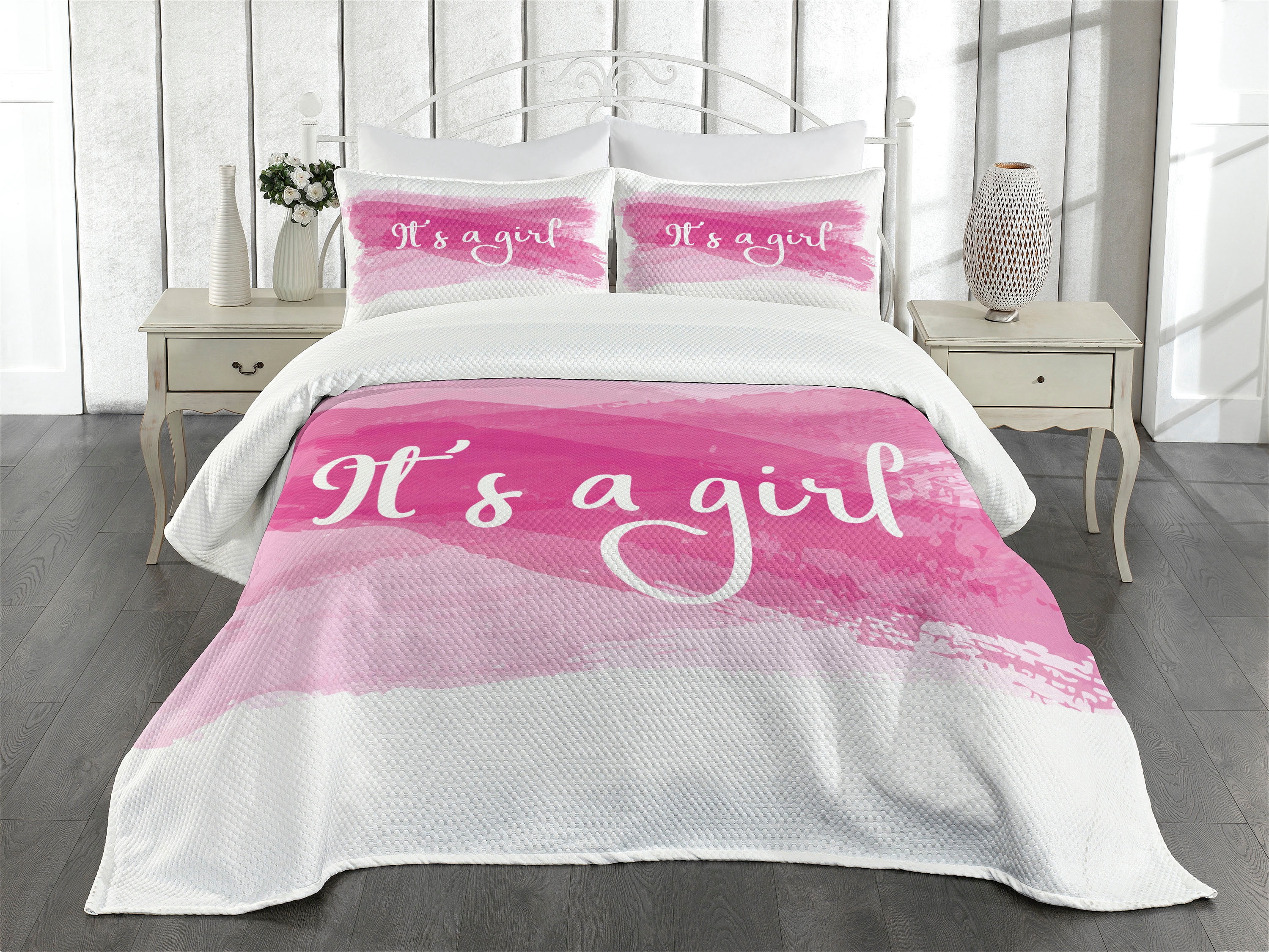 Ambesonne Pink Quilted Bedspread Set 3 Pcs, Hues Illustration Modern ...