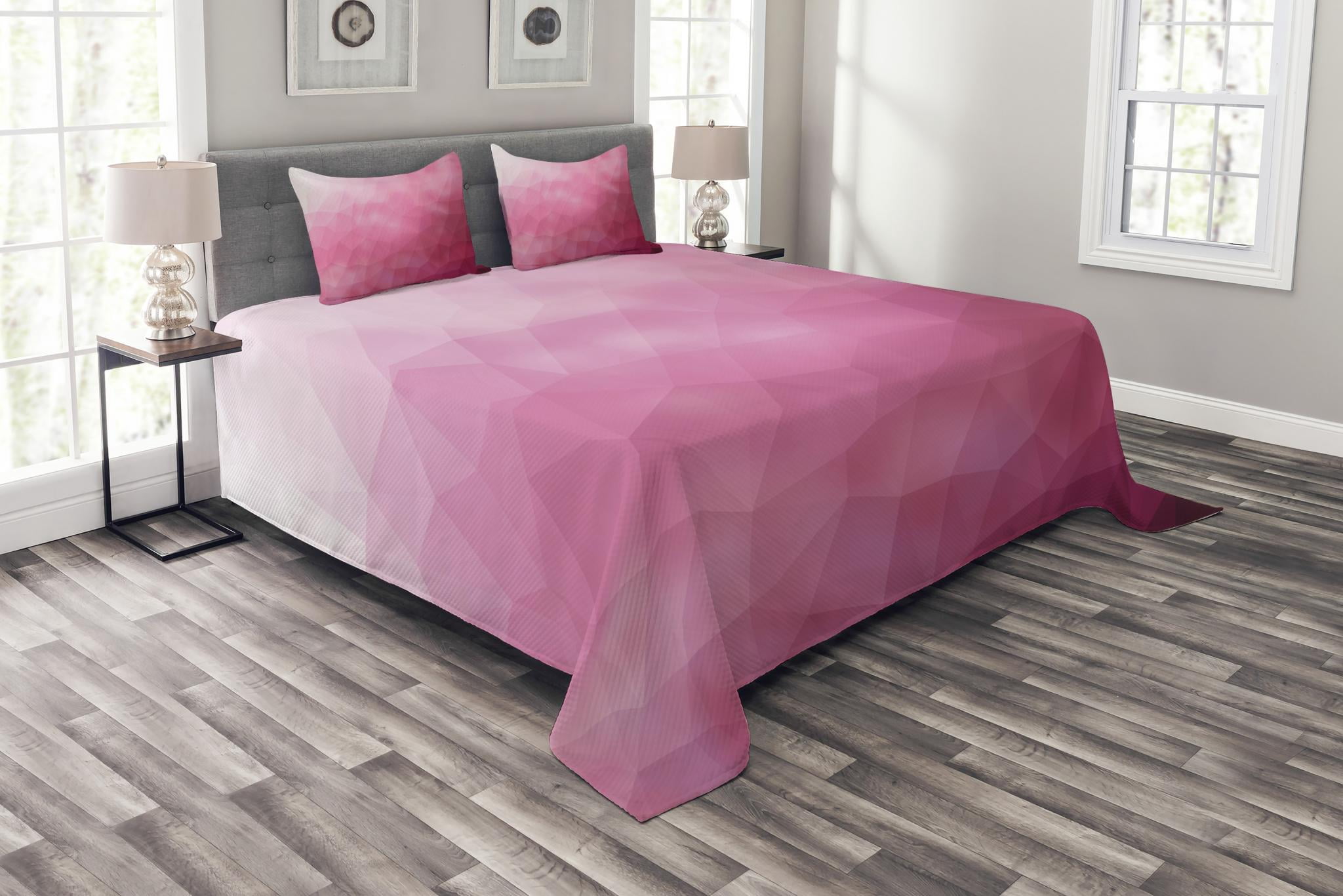 Ambesonne Pink Quilted Bedspread Set 3 Pcs, Shades Fragments Gradient ...