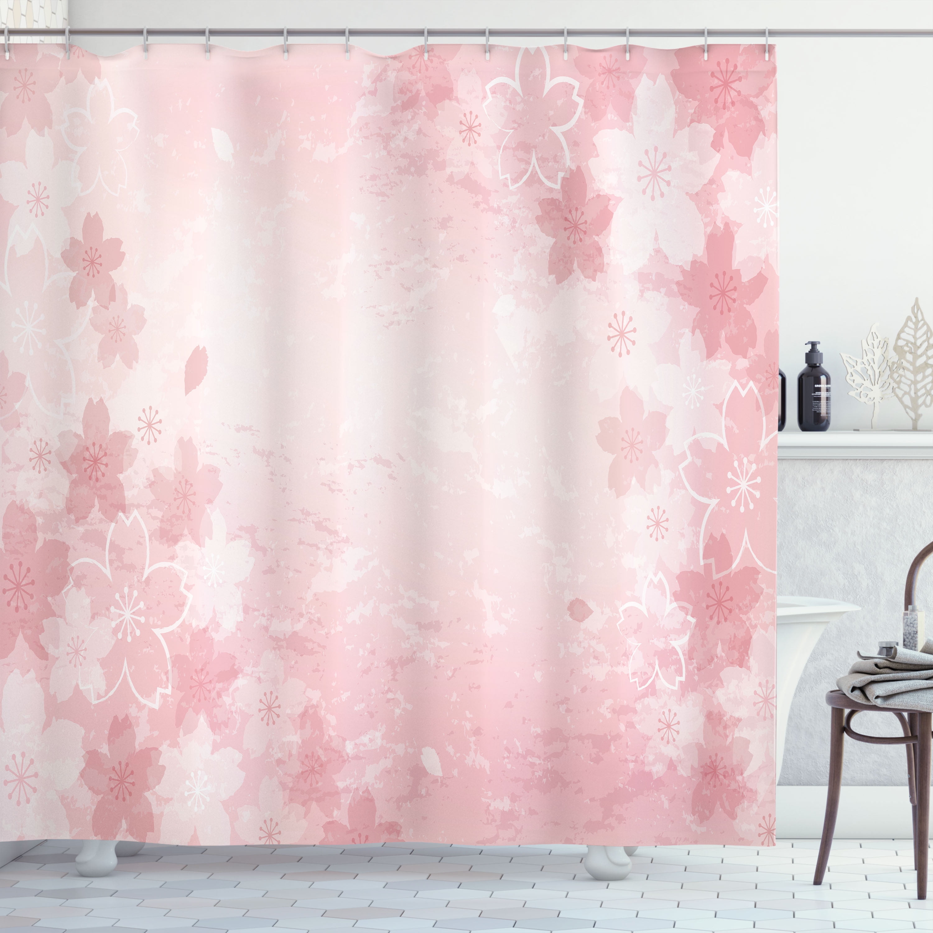 Ambesonne Pink Shower Curtain, Cherry Blossom Floral Art, 69"Wx75"L ...