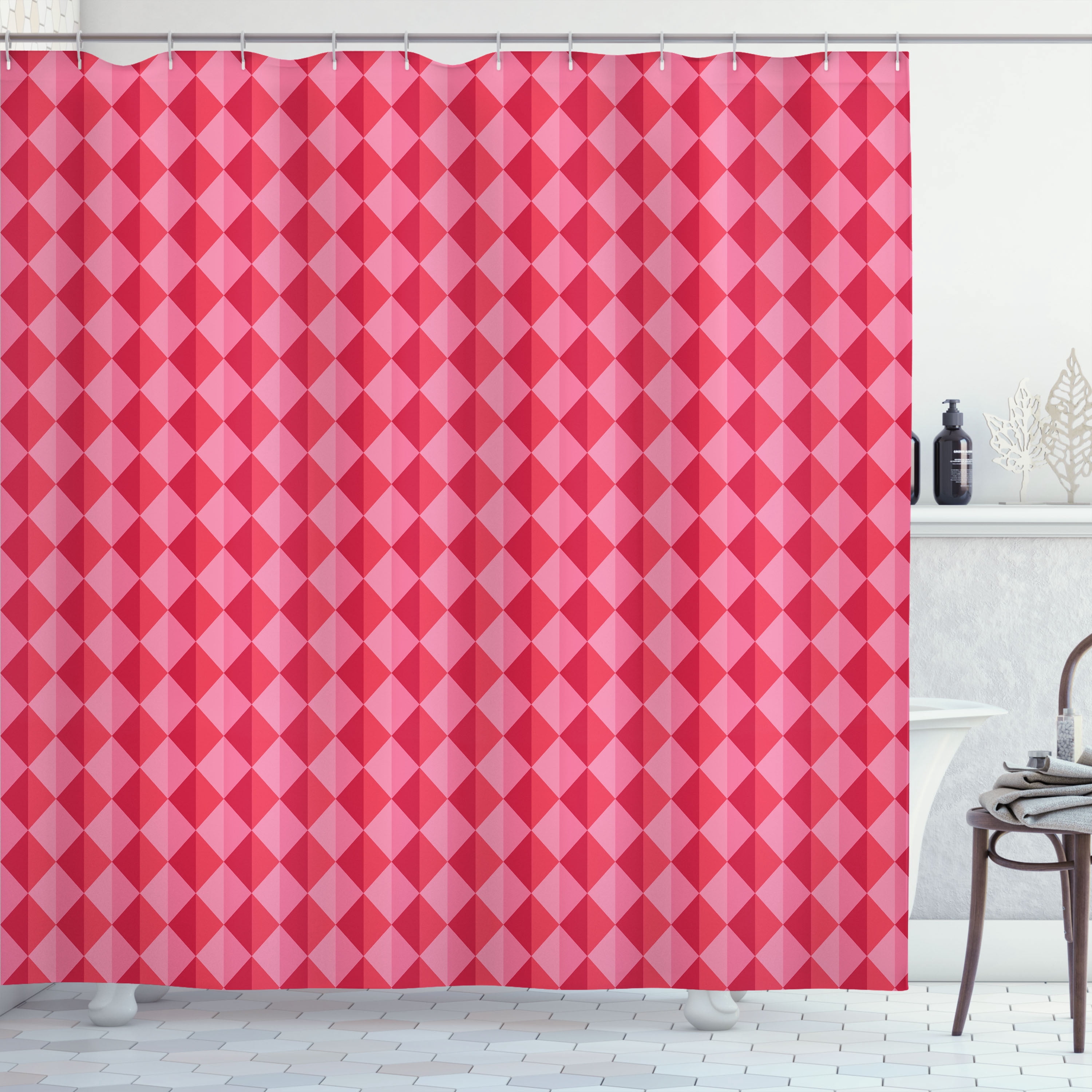 Ambesonne Pink Shower Curtain, Diamond Zigzag Pattern Art, 69"Wx84"L ...
