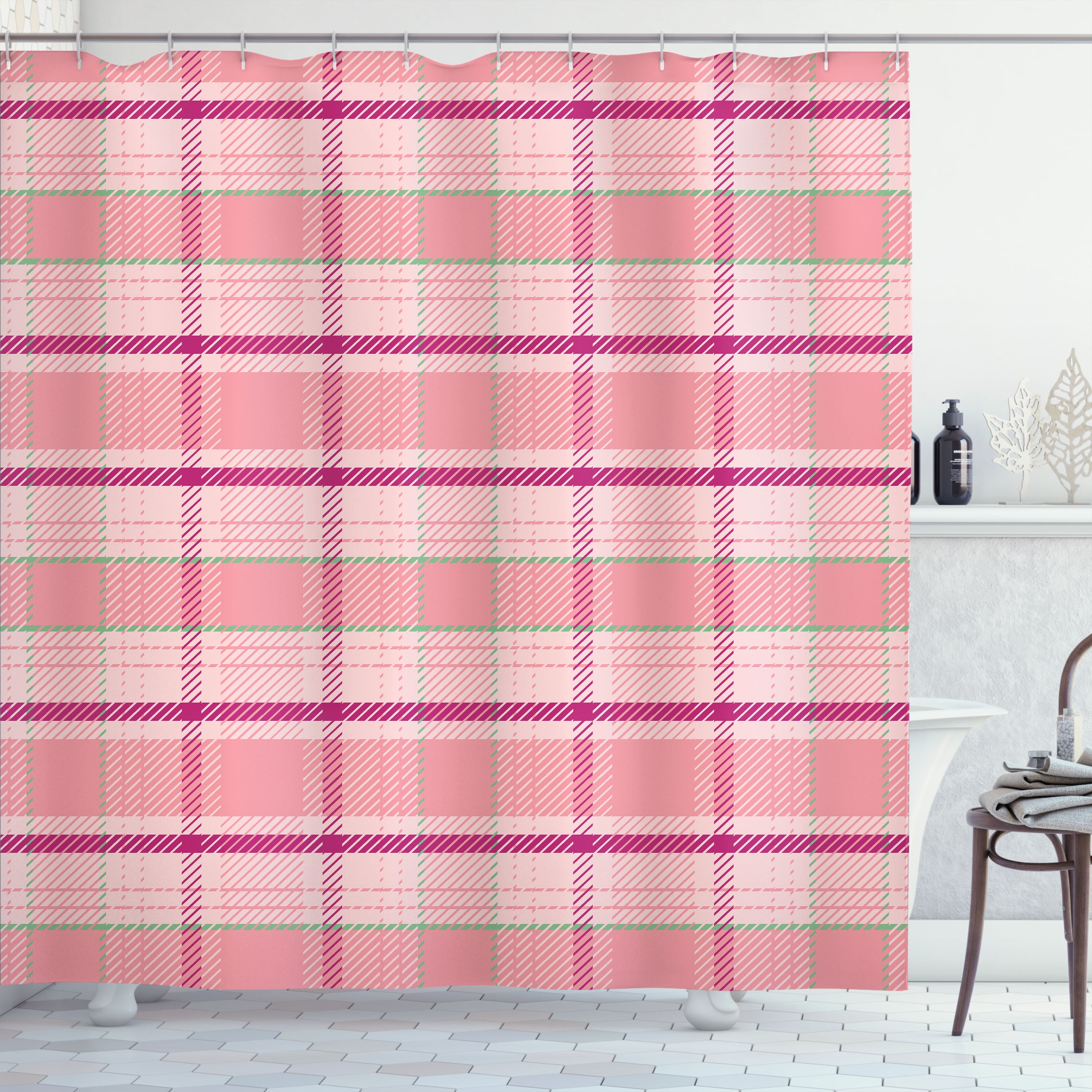 Ambesonne Pink Shower Curtain, Tartan Plaid Pattern Squares, 69"Wx70"L ...