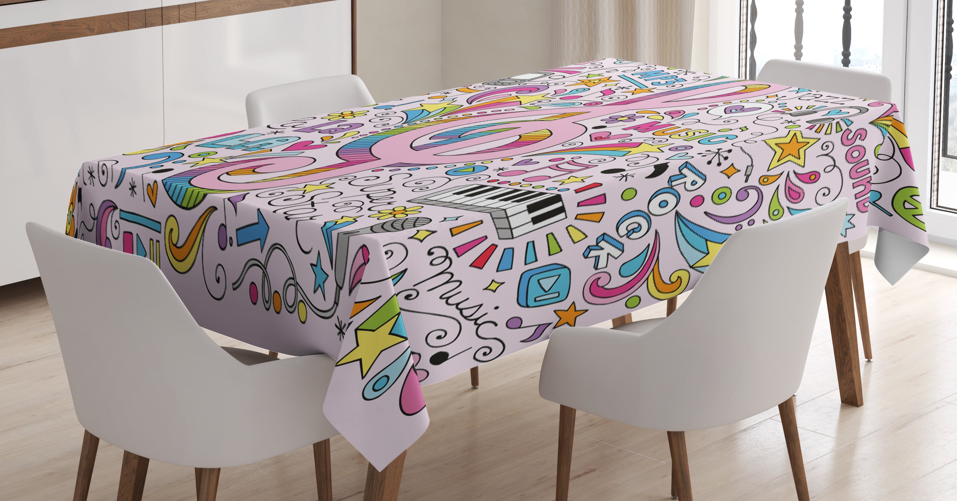 Ambesonne Pink Tablecloth Rectangular Table Cover, Music Clef Groovy ...