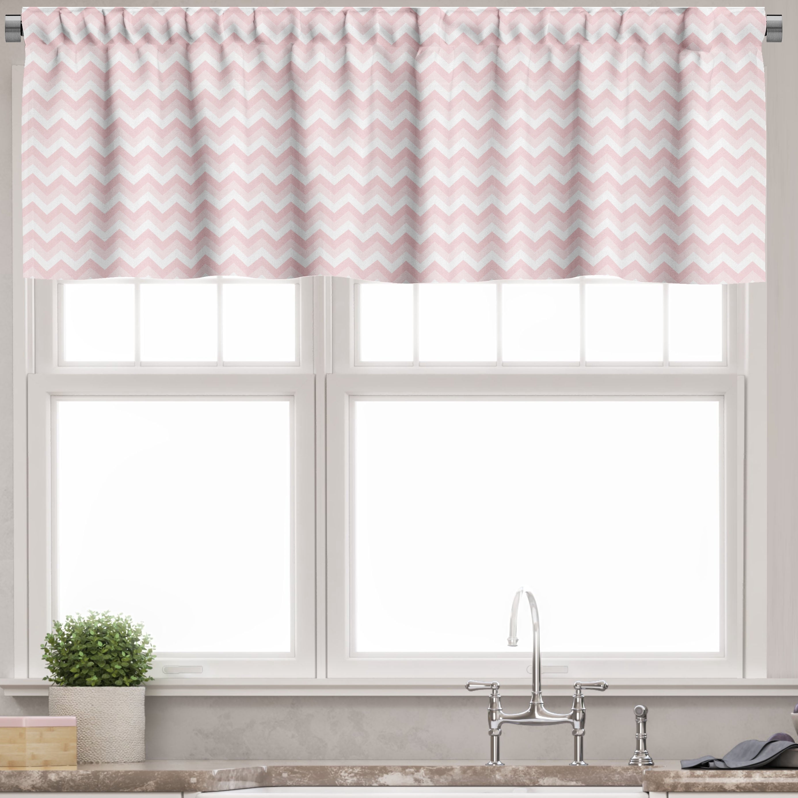 Ambesonne Pink Valance Pack of 2, Zigzag Chevron Grunge, 54"X18", Rose ...
