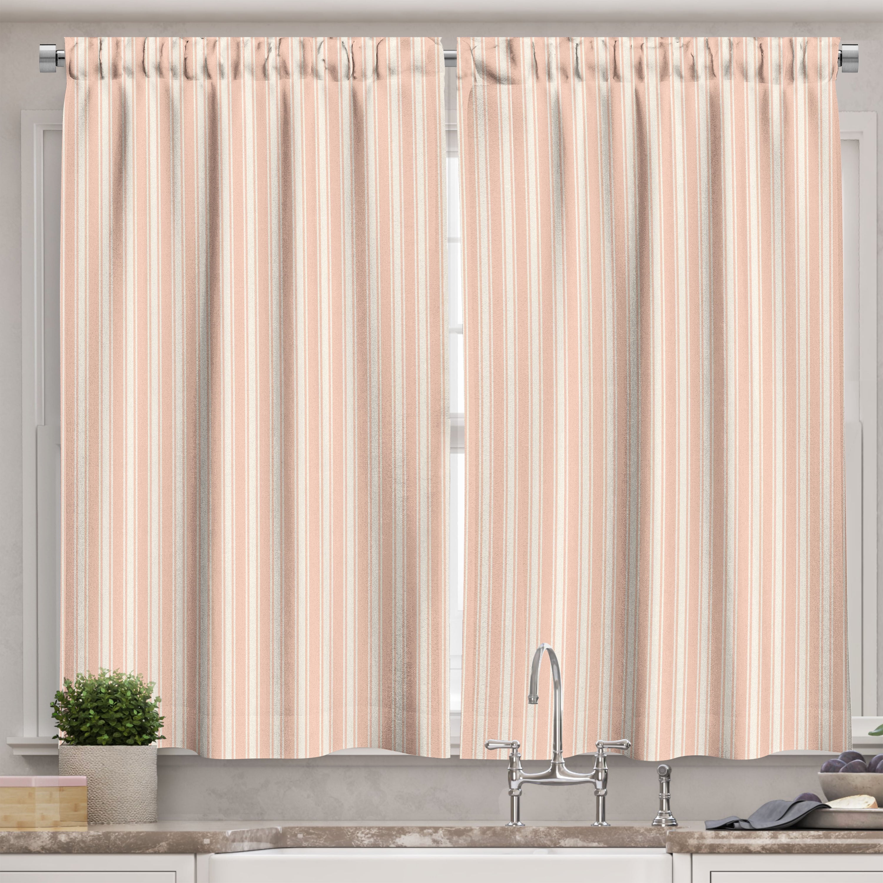 Ambesonne Pink White Kitchen Curtains, Romantic Old Country, 55"x39 ...