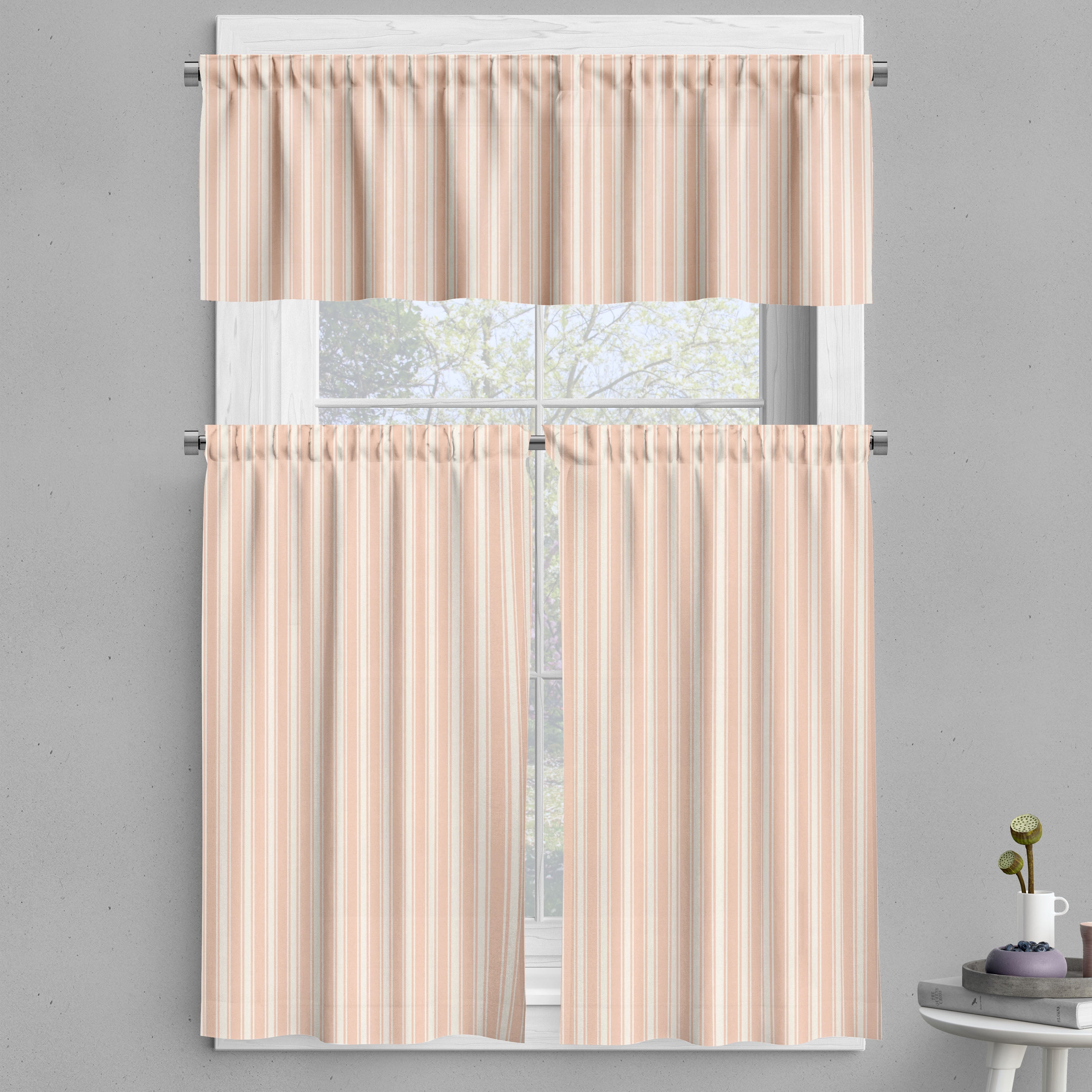 Ambesonne Pink White Valance & Curtain, Romantic Old Country, 55"x45 ...