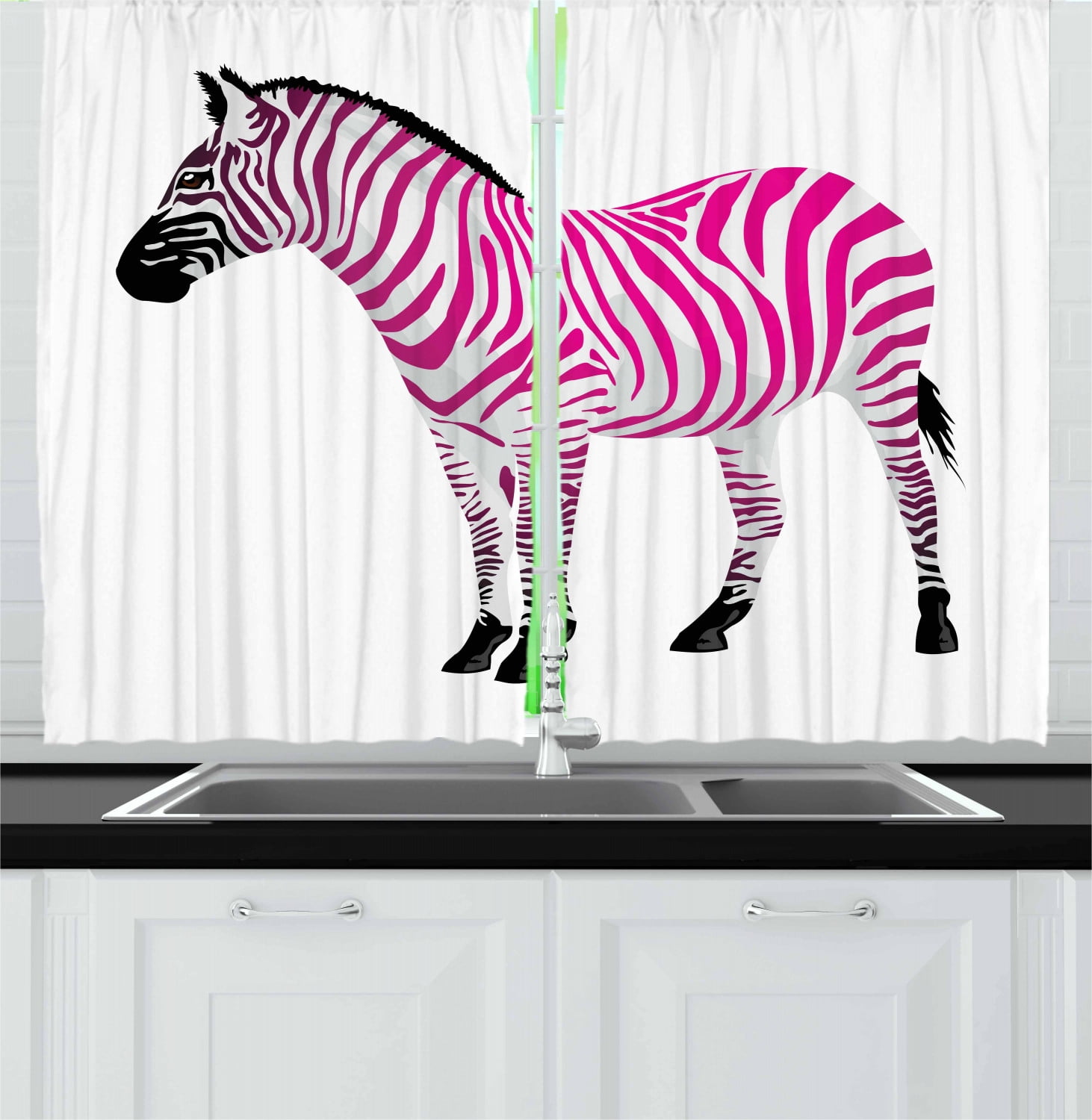 Ambesonne Pink Zebra Kitchen Curtains, Savannah Animal Art, 55"x39 ...