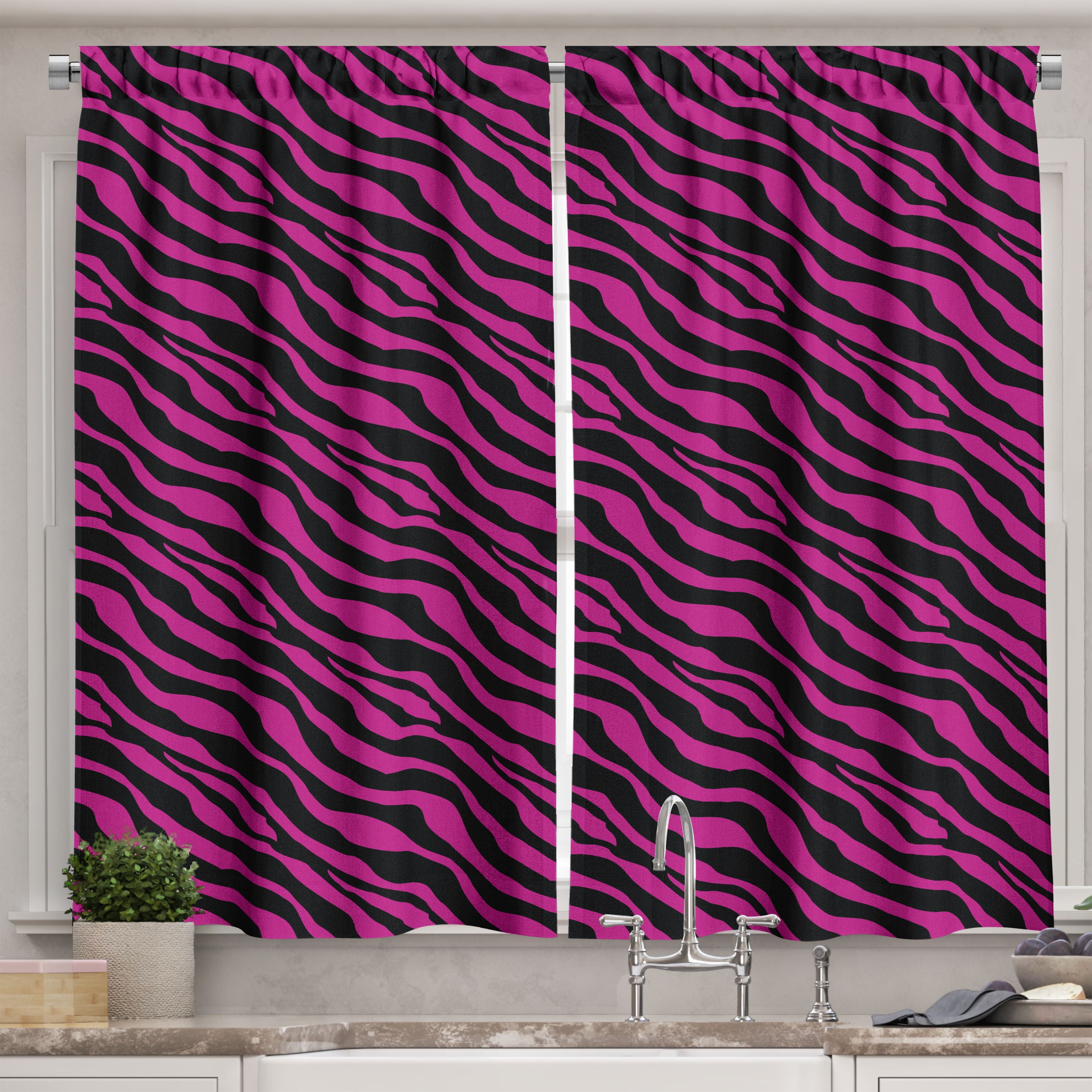 Ambesonne Pink Zebra Kitchen Curtains, Wild Animal Stripes, 55"x39 ...