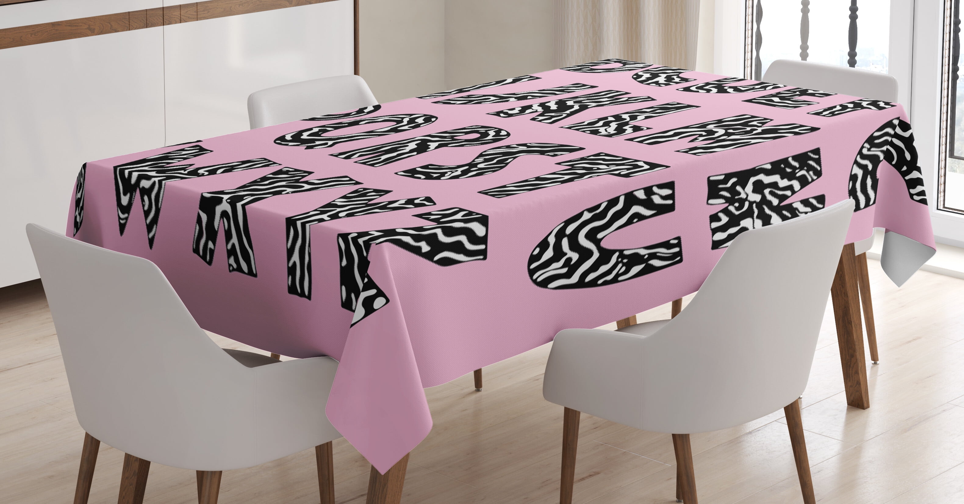 Ambesonne Pink Zebra Tablecloth Rectangular Table Cover, Funky Letters ...