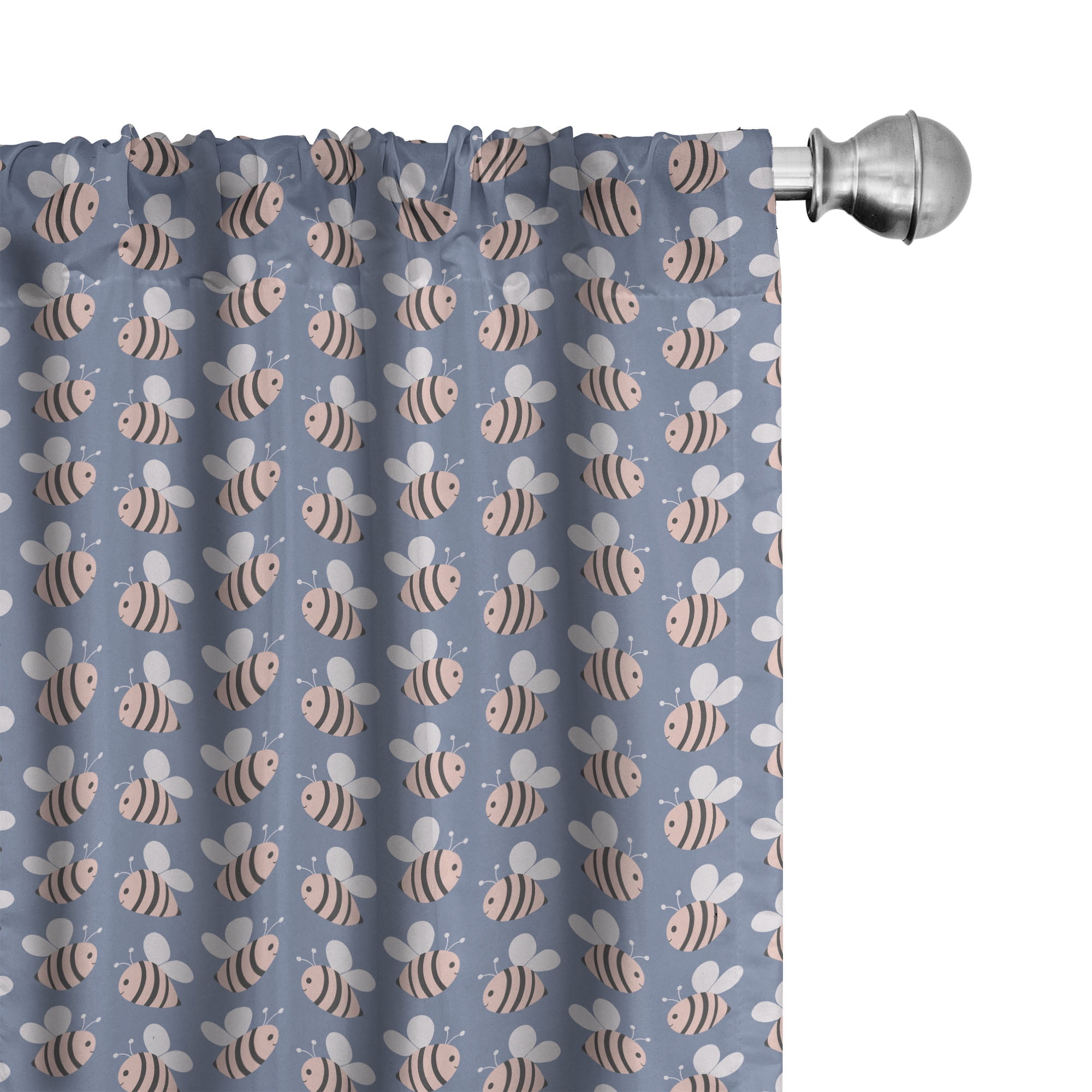 Ambesonne Pink and Grey 4-Panel Curtains, Bumble Bee in Spring, 56"x63 ...