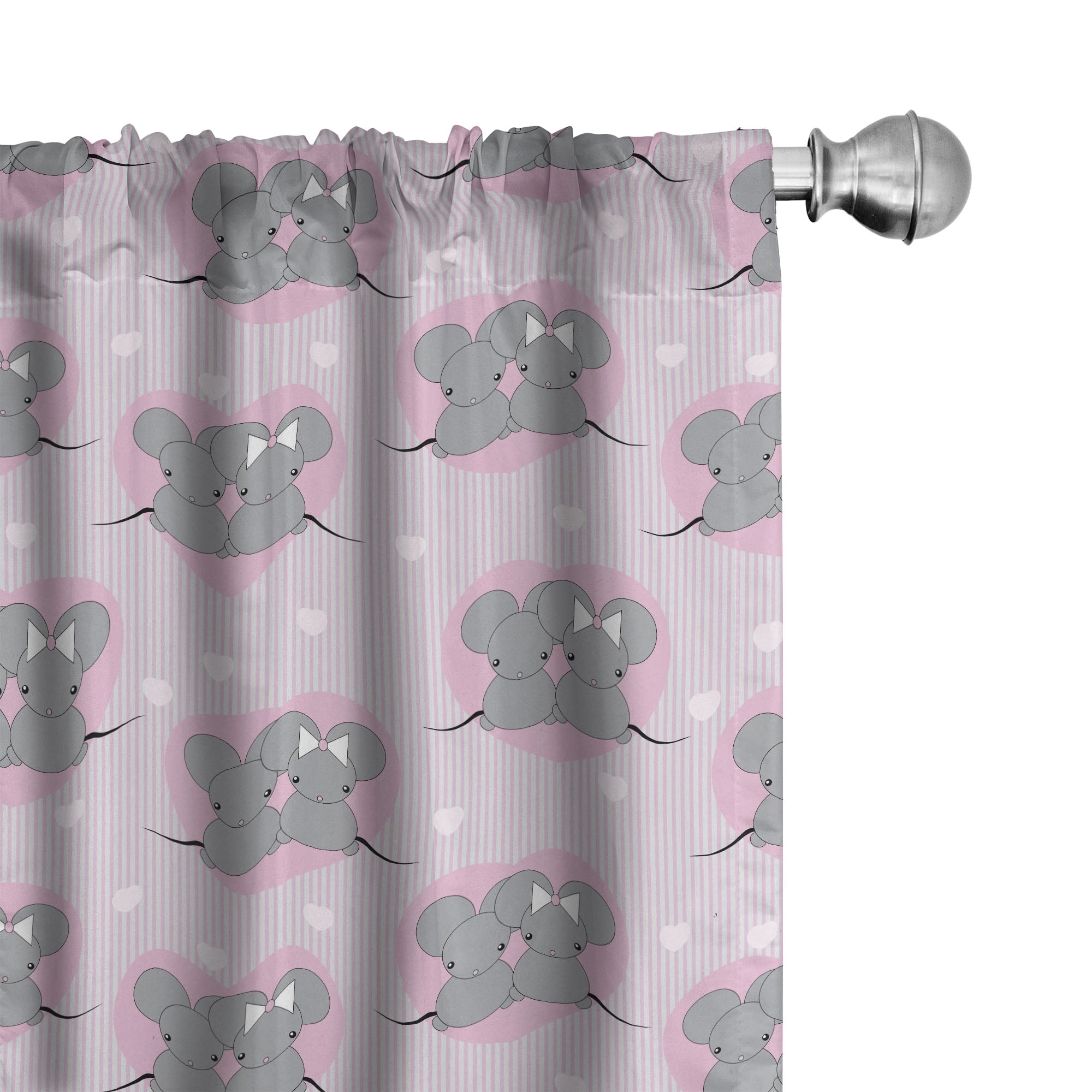 Ambesonne Pink and Grey Curtains, Mouse Hearts, Pair of 28"x84", Grey ...