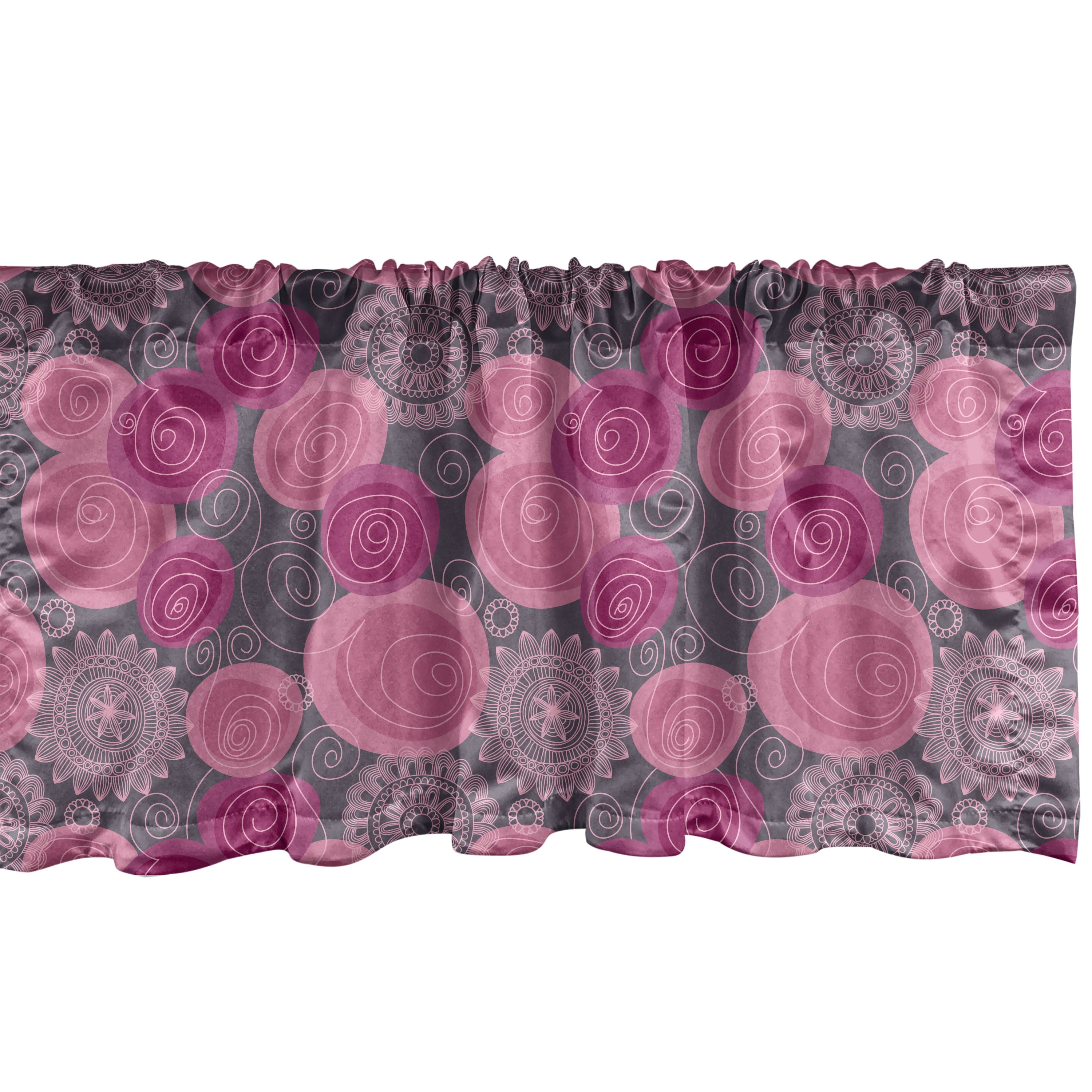 Ambesonne Pink and Grey Window Valance, Lace Swirled Circle, 54" X 18 ...