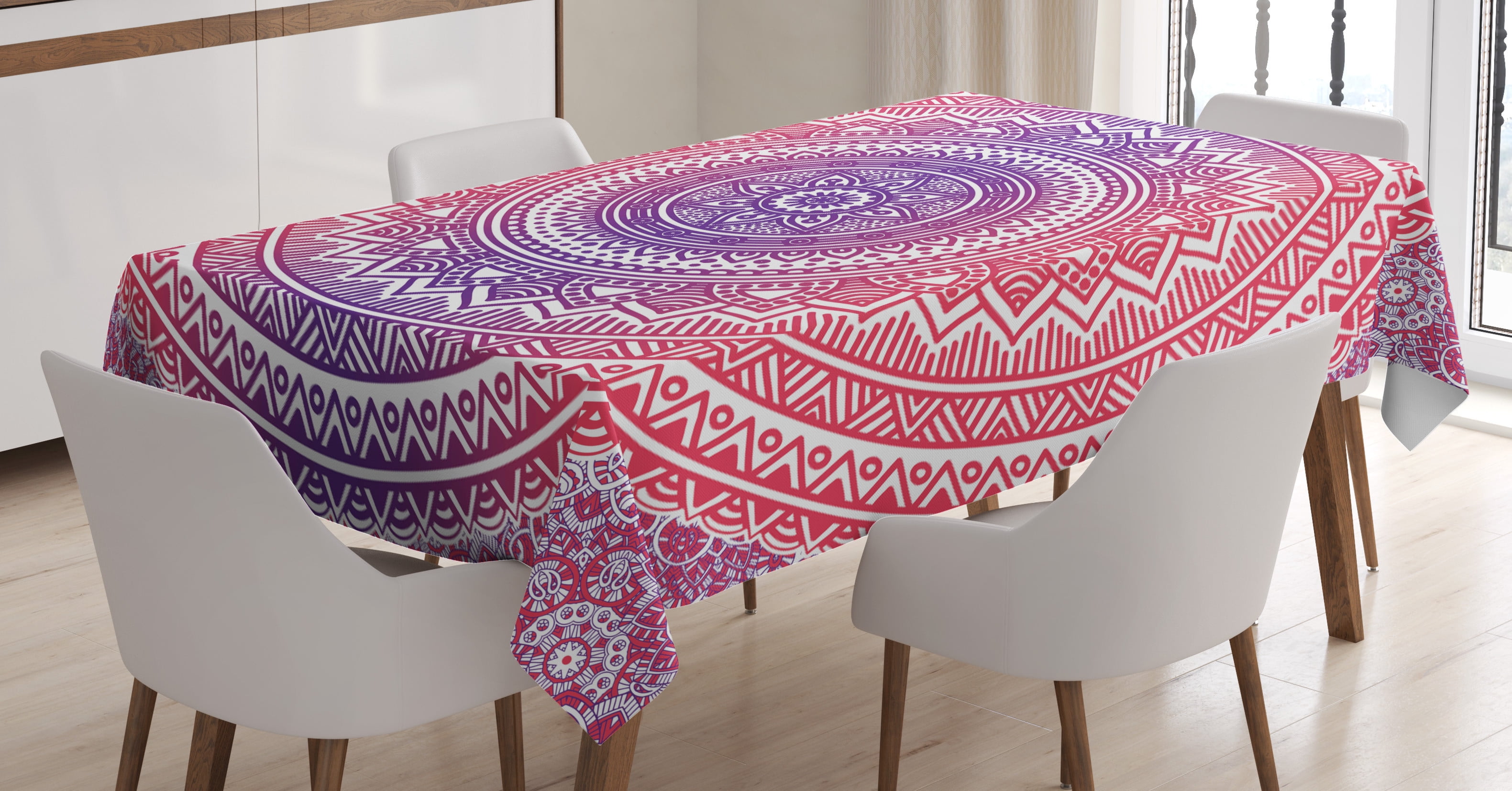 Ambesonne Pink and Purple Tablecloth Rectangular Table Cover, Mandala ...