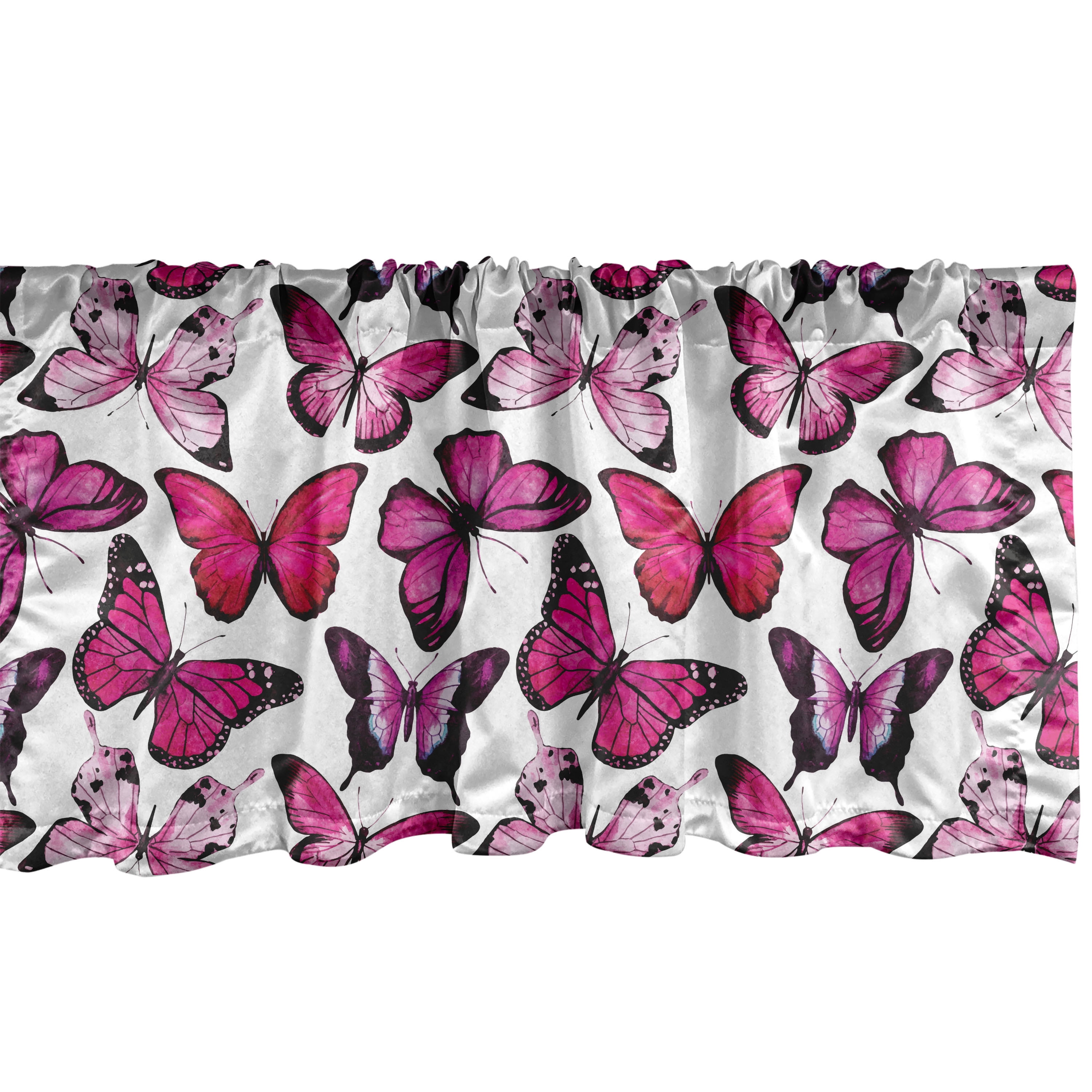 Ambesonne Pink and White Window Valance, Tender Butterflies, 54" X 18 ...
