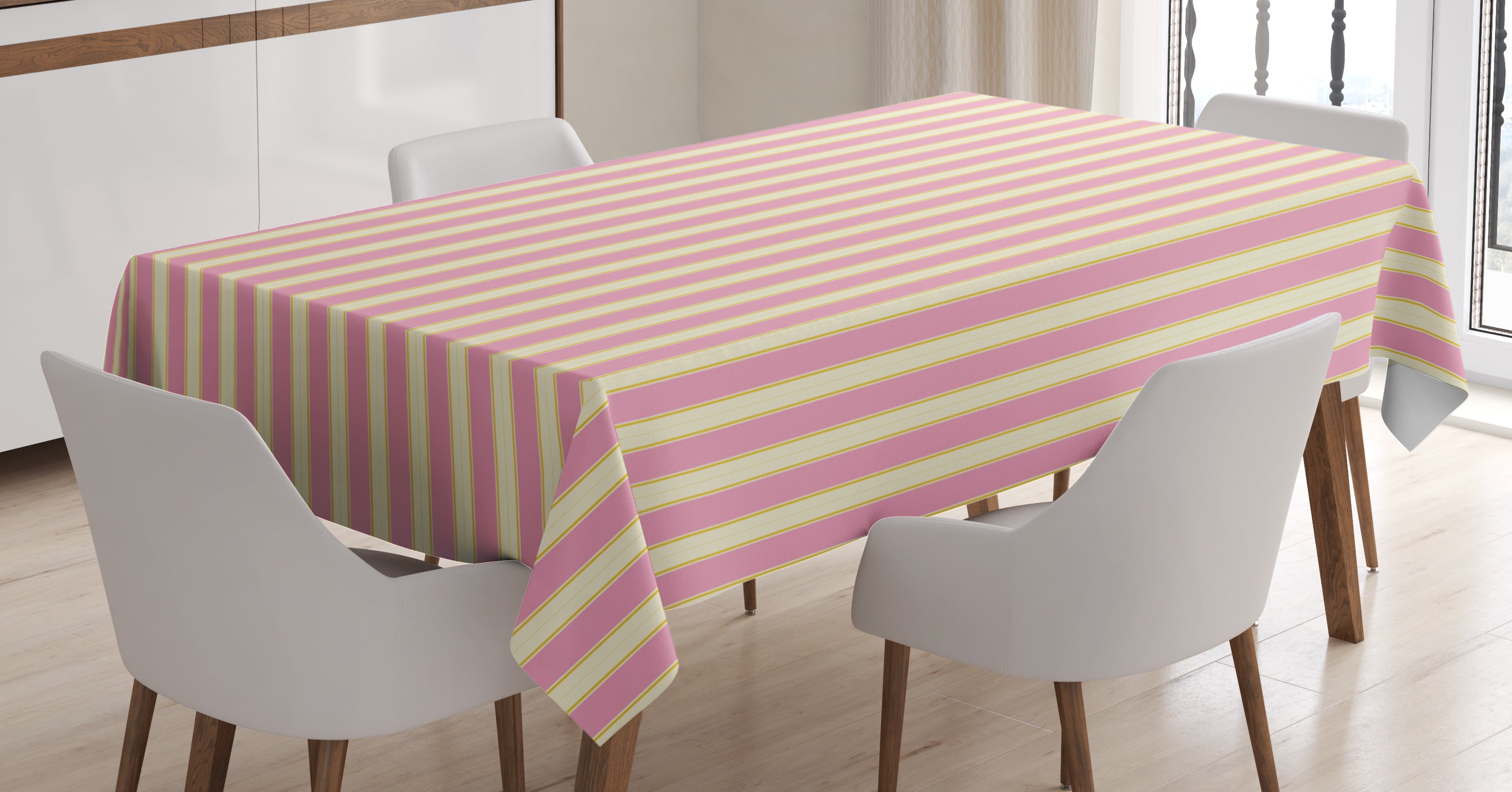 Ambesonne Pink and Yellow Tablecloth Rectangular Table Cover, Retro ...