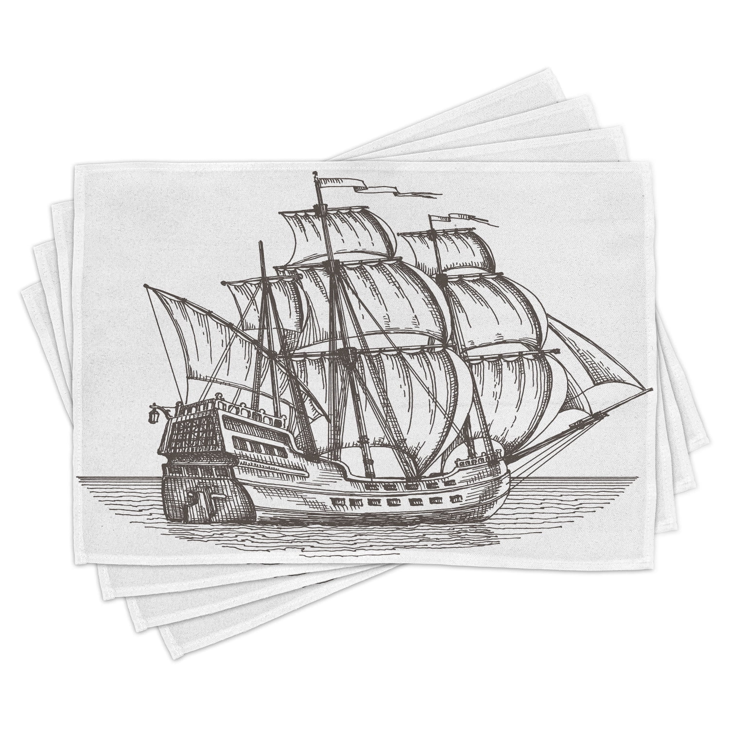 Ambesonne Pirate Ship Place Mats Set of 4, Retro Ship on Water ...
