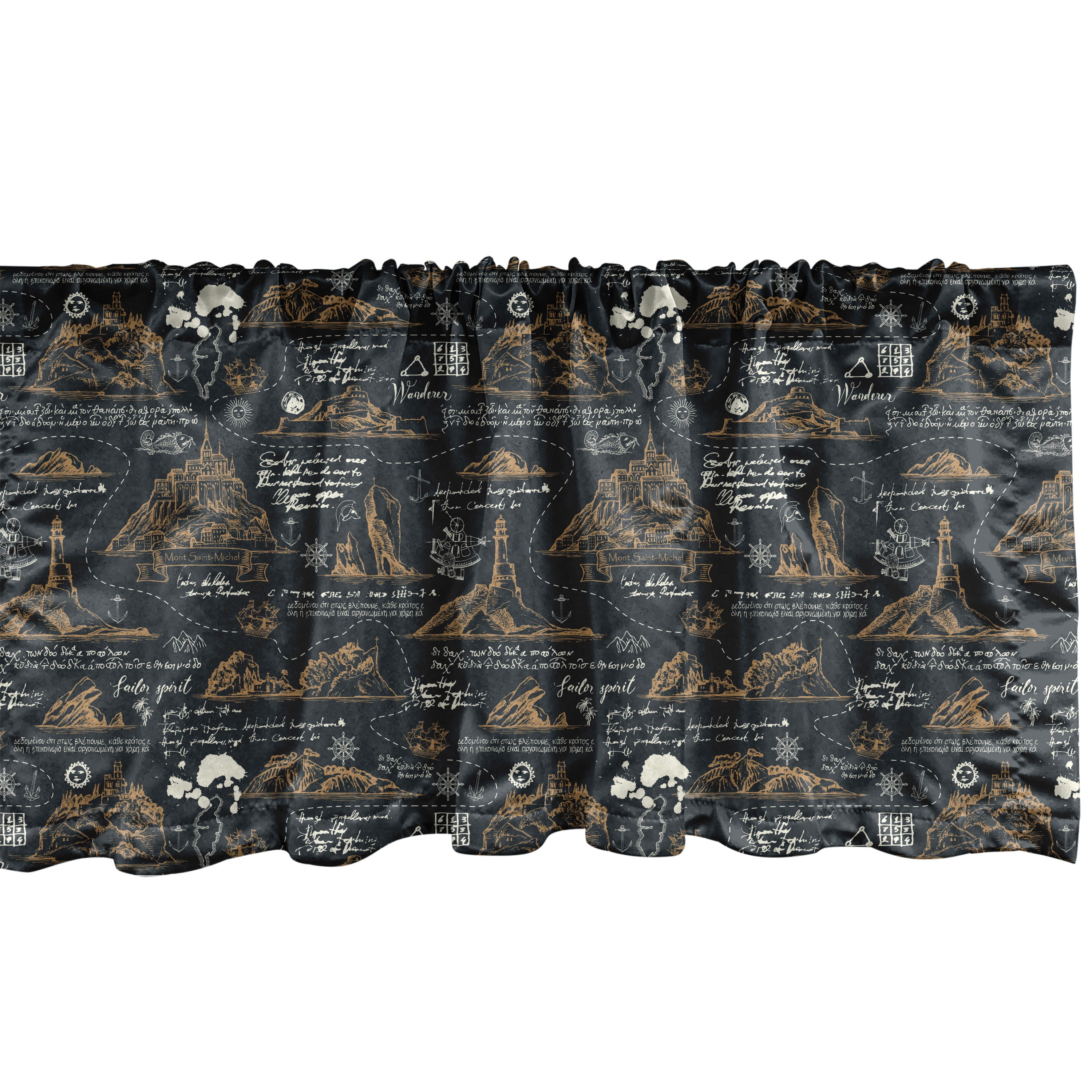 Ambesonne Pirate Theme Window Valance, Map with Lighthouse, 54" X 18 ...