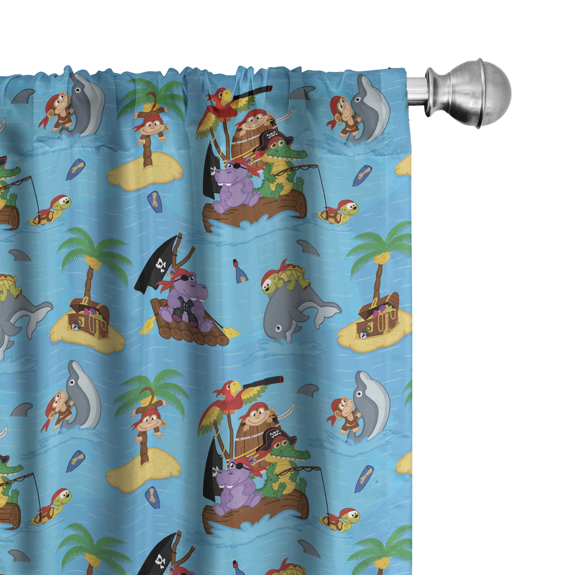 Ambesonne Pirates Curtains, Funny Explorer Animals, Pair of 28"x95 ...