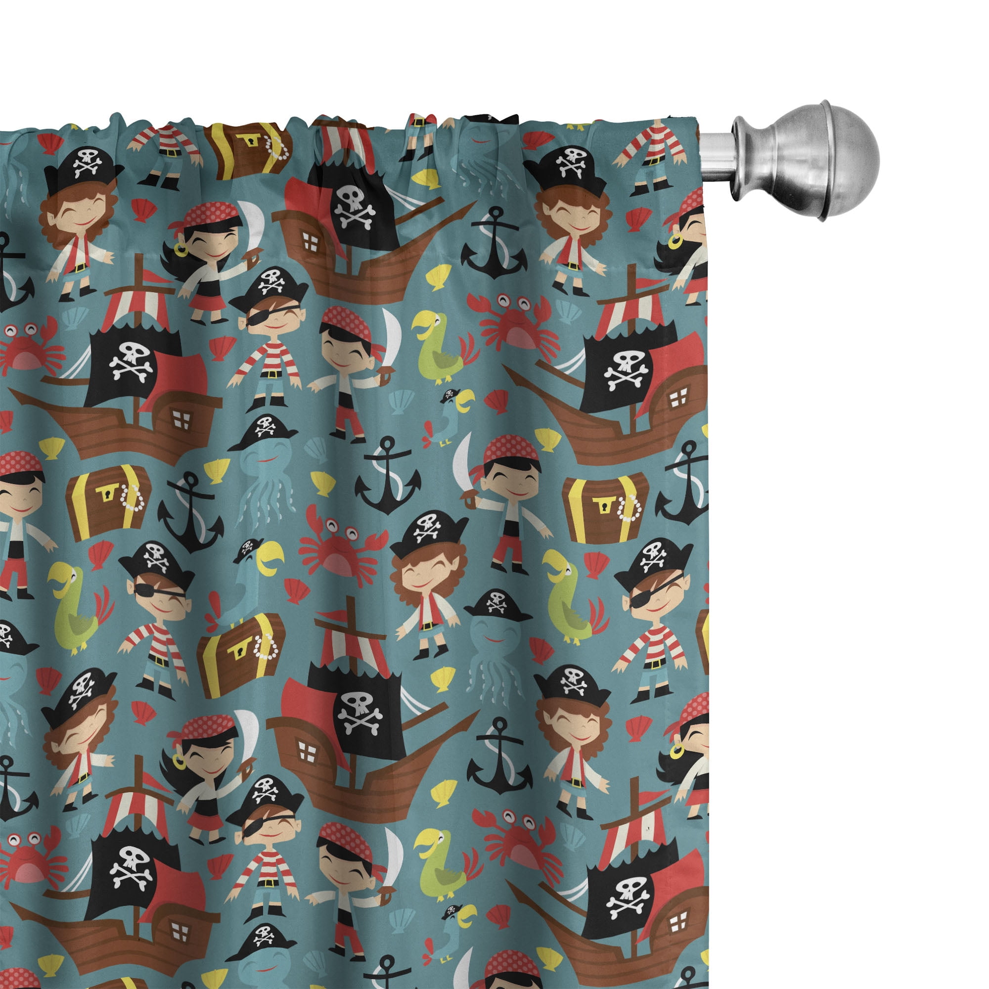 Ambesonne Pirates Curtains, Retro Adventure, Pair of 28"x84 ...