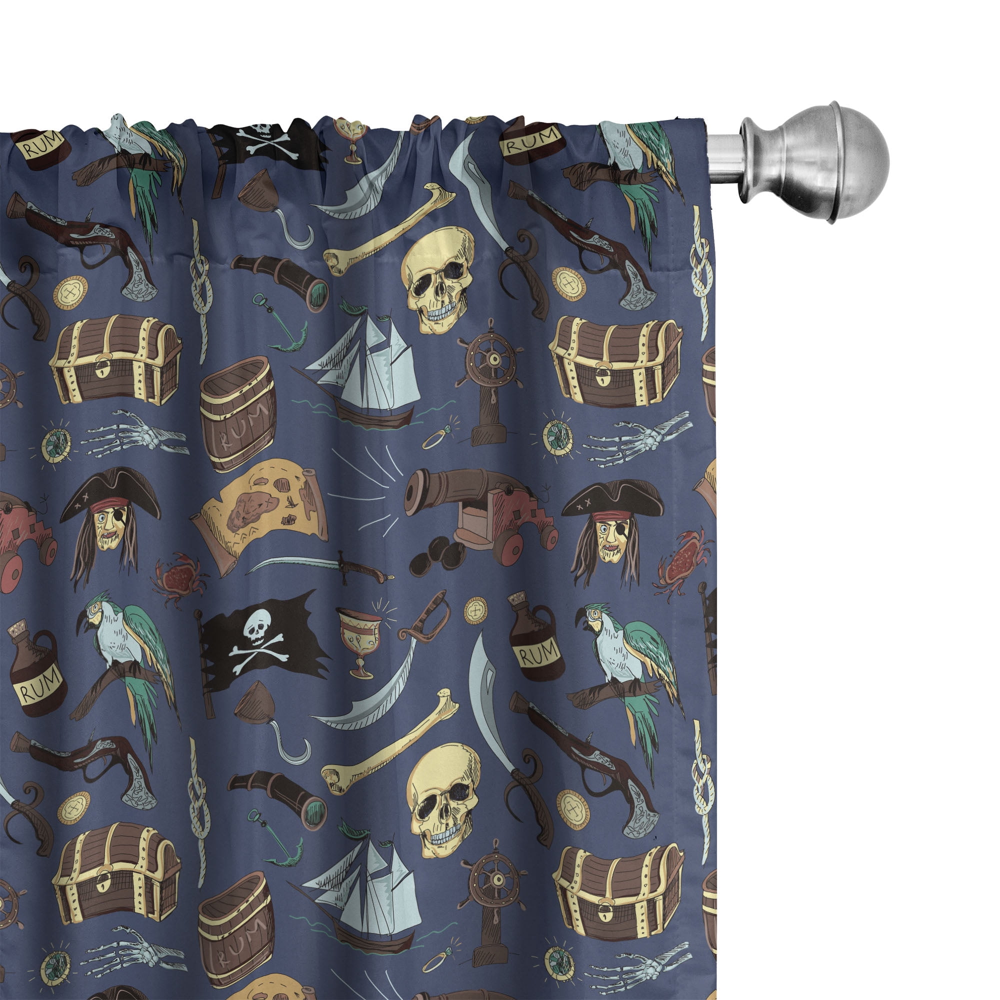 Ambesonne Pirates Curtains, Vintage Cartoonish Design, Pair of 28"x84 ...
