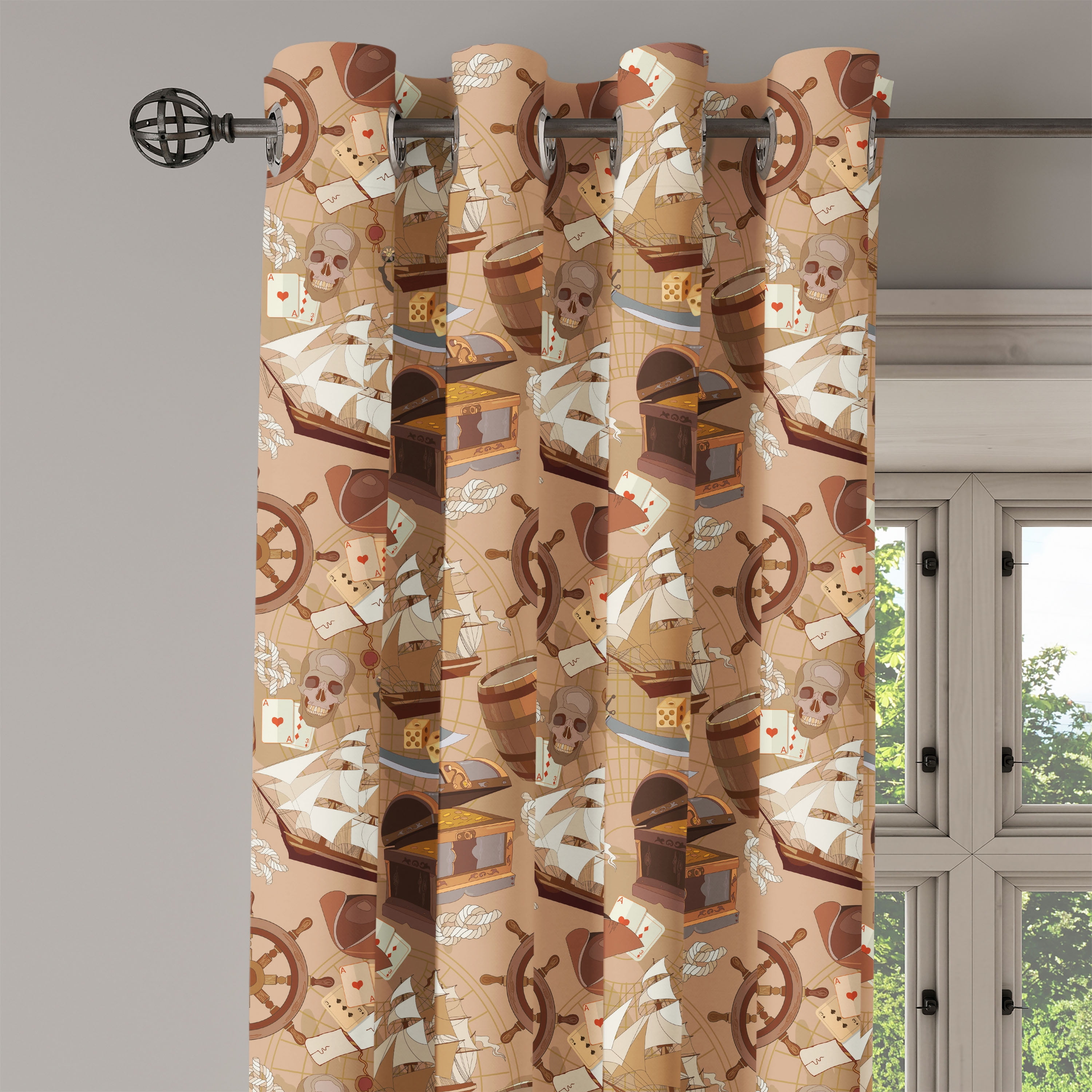 Ambesonne Pirates Grommet Curtain Single Panel, Map Adventure, 50"x60 ...