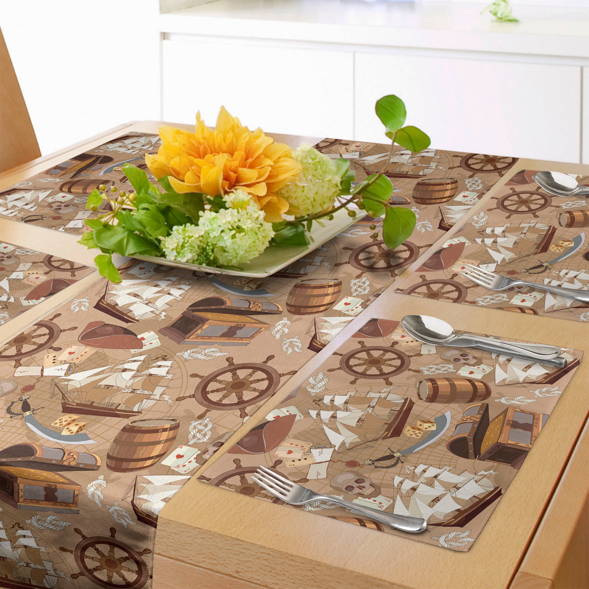 Ambesonne Pirates Table Runner & Placemats, Map Adventure, Placemat 4 ...