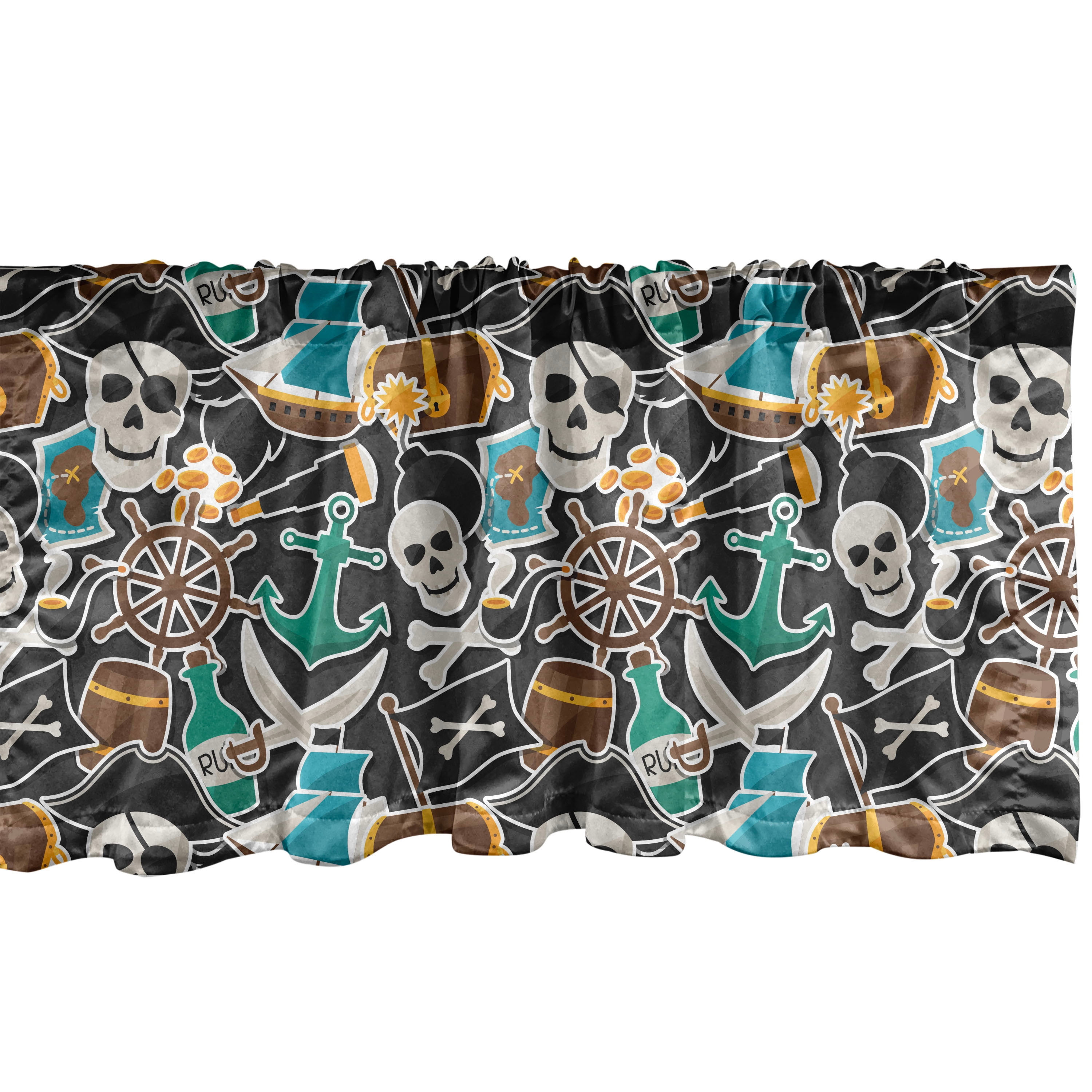 Ambesonne Pirates Window Valance, Colorful Objects Marine, 54" X 12 ...