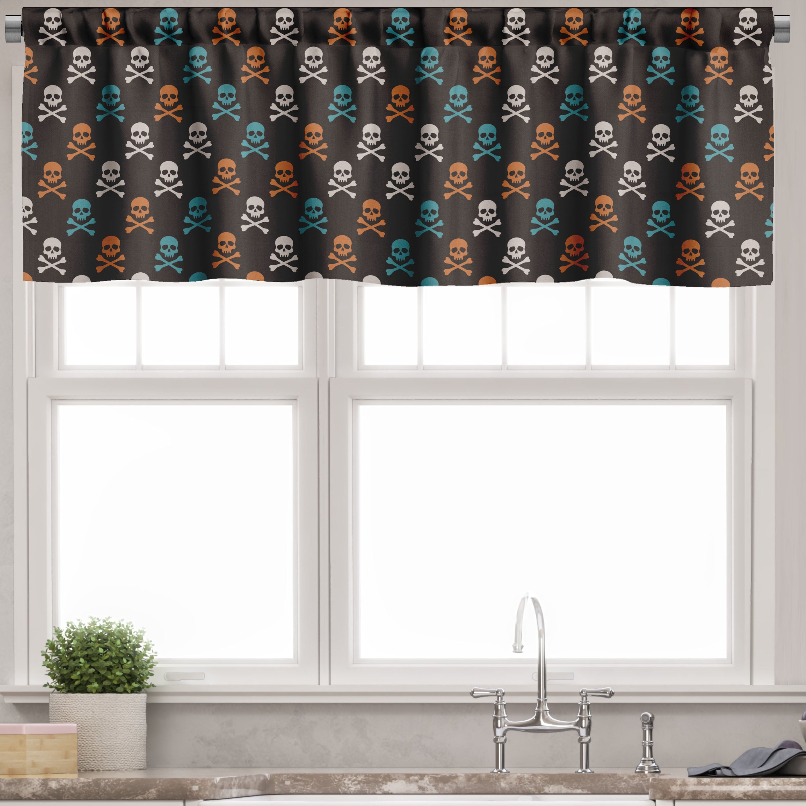 Ambesonne Pirates Window Valance, Colorful Skulls with Bones, 54" X 12 ...