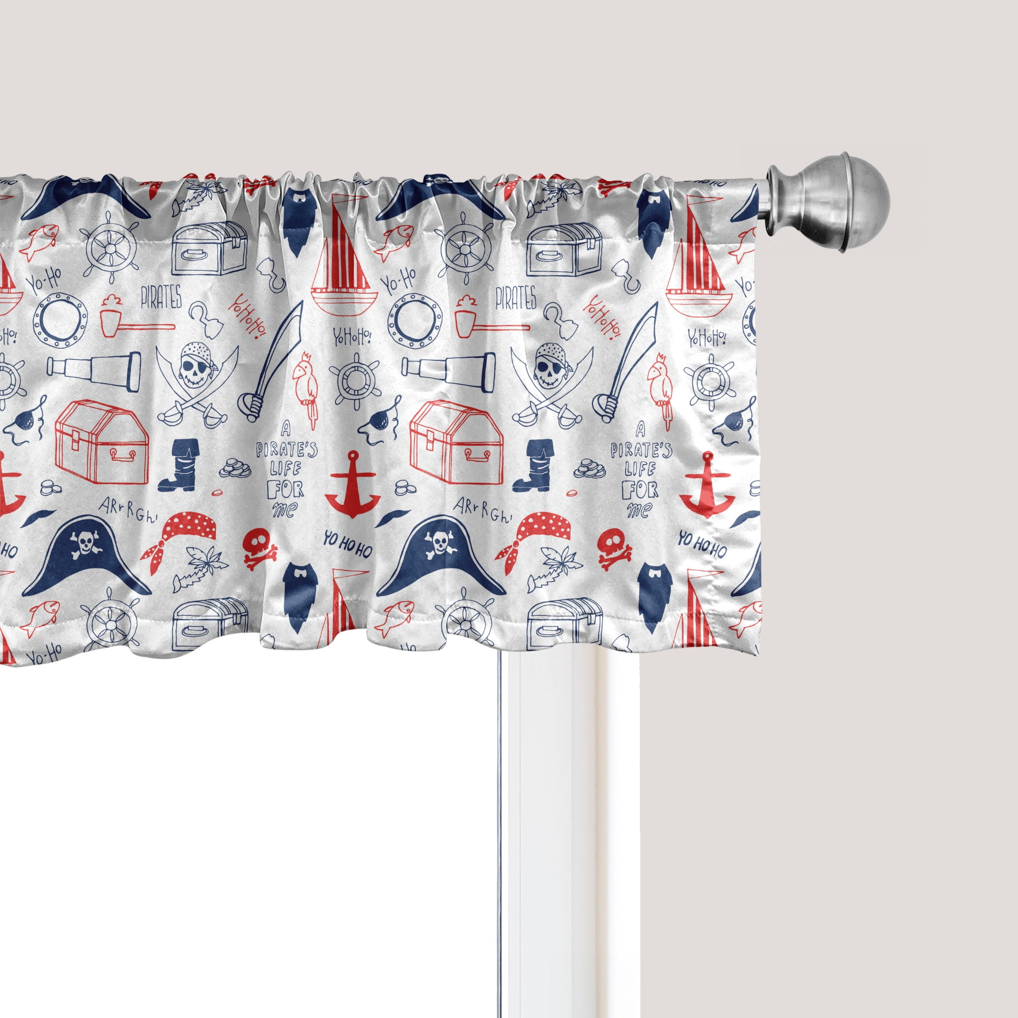 Ambesonne Pirates Window Valance, Hand Drawn Sailor Theme, 54" X 12 ...