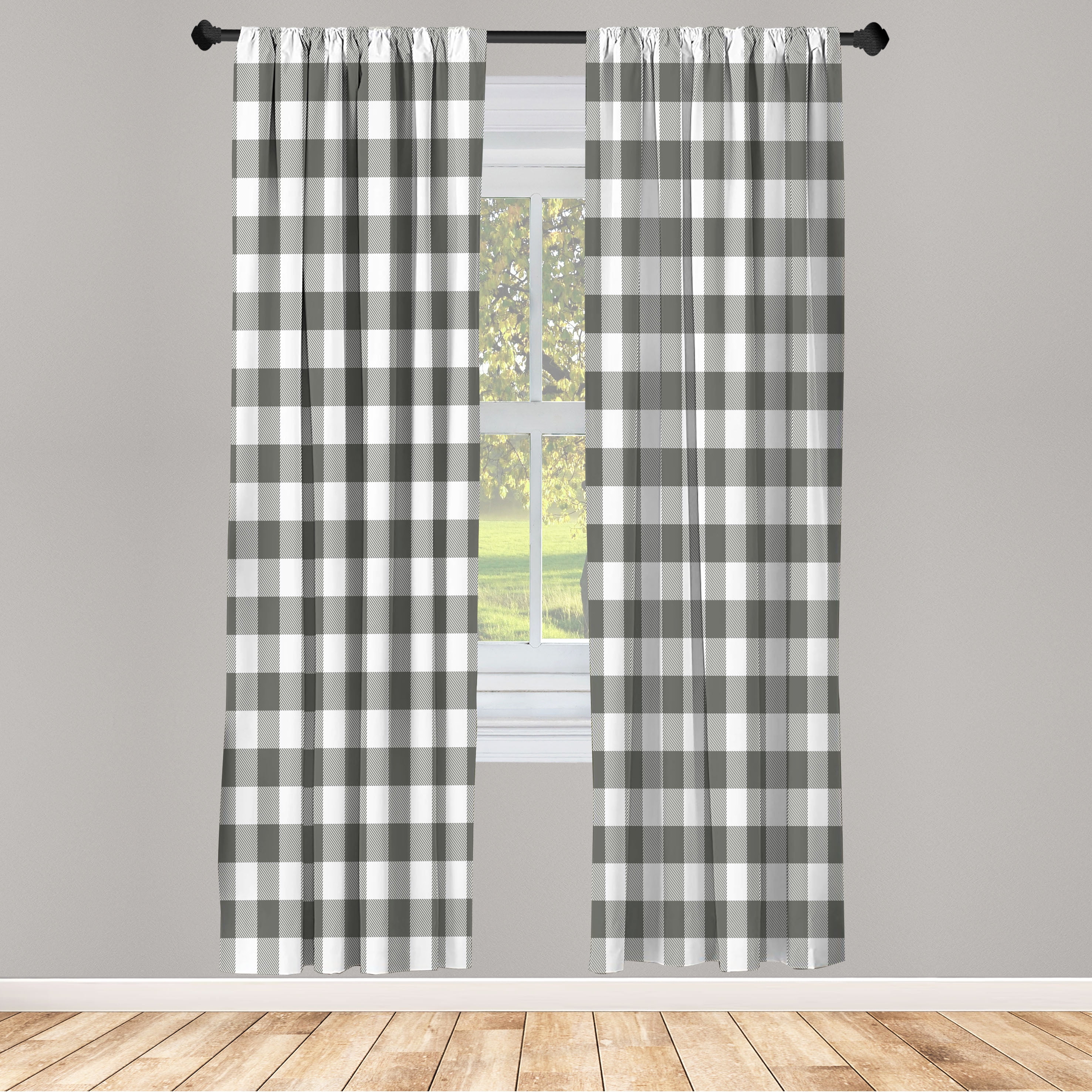 Ambesonne Plaid Curtains, Lumberjack Buffalo Checks Art, Pair of 28"x84 ...