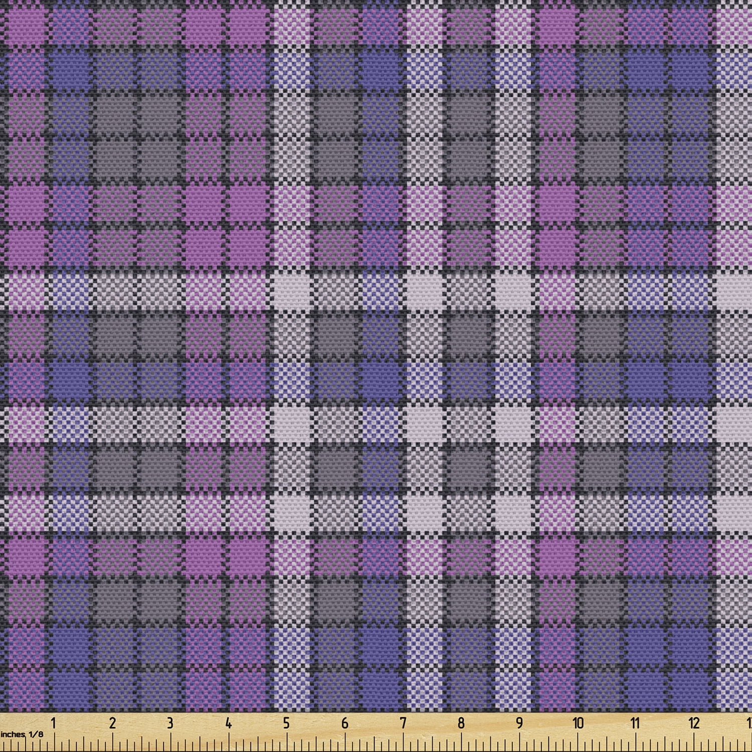 Ambesonne Plaid Fabric by the Yard Upholstery, Monotone Checkered ...