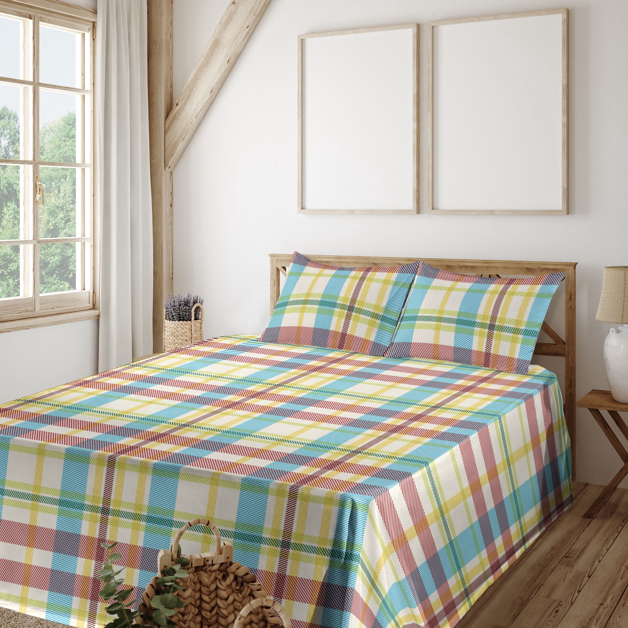 Ambesonne Plaid Fitted & Flat Sheet with Shams 4 Pcs Set, Tartan Motif ...