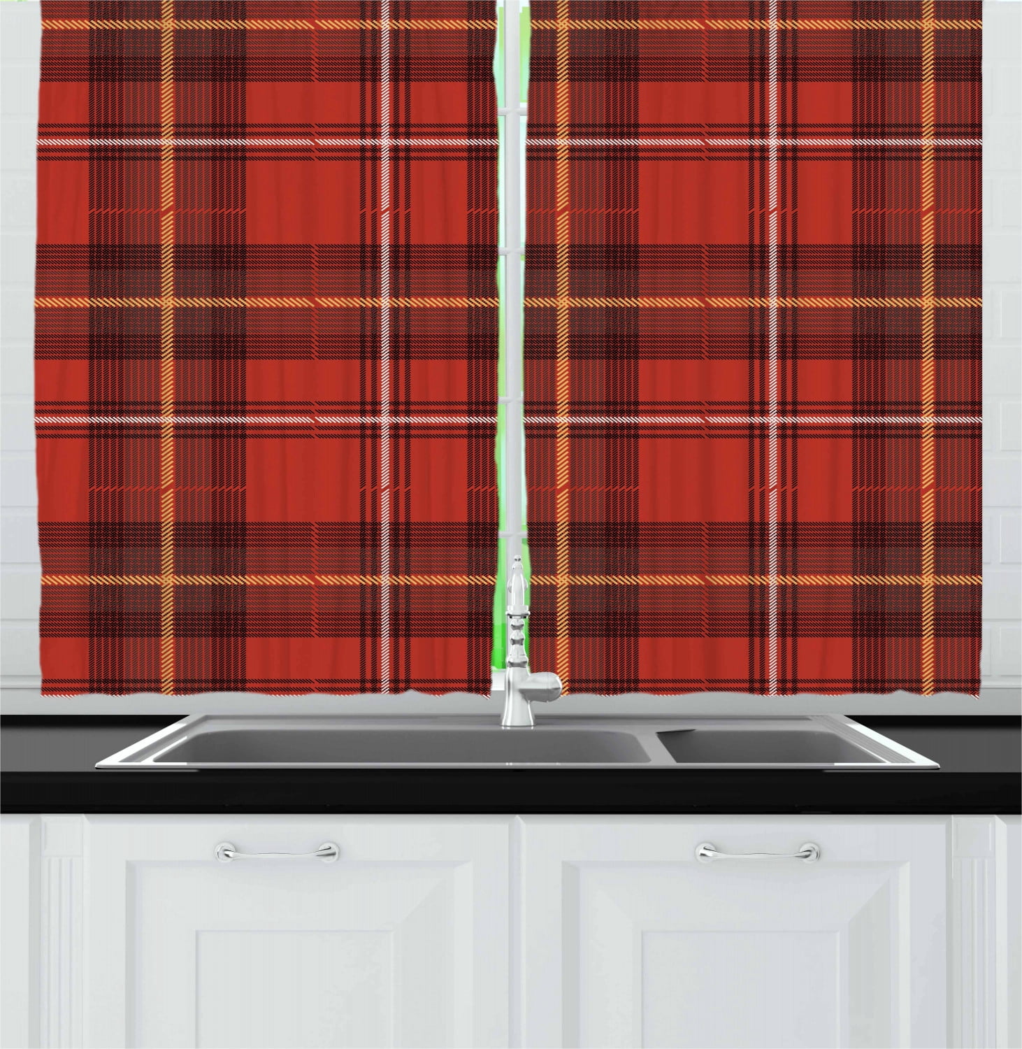 Ambesonne Plaid Kitchen Curtains, European Cultural Pattern, 55"x39 ...