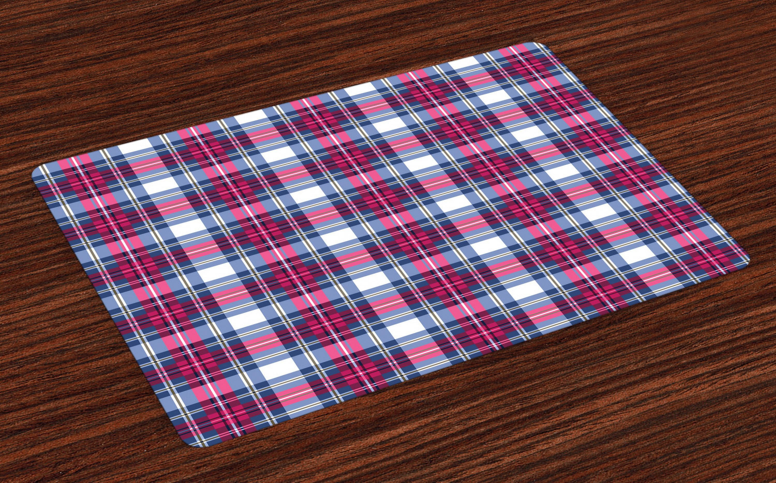 Ambesonne Plaid Place Mats Set of 4, Pink and Blue Tartan, Standard ...