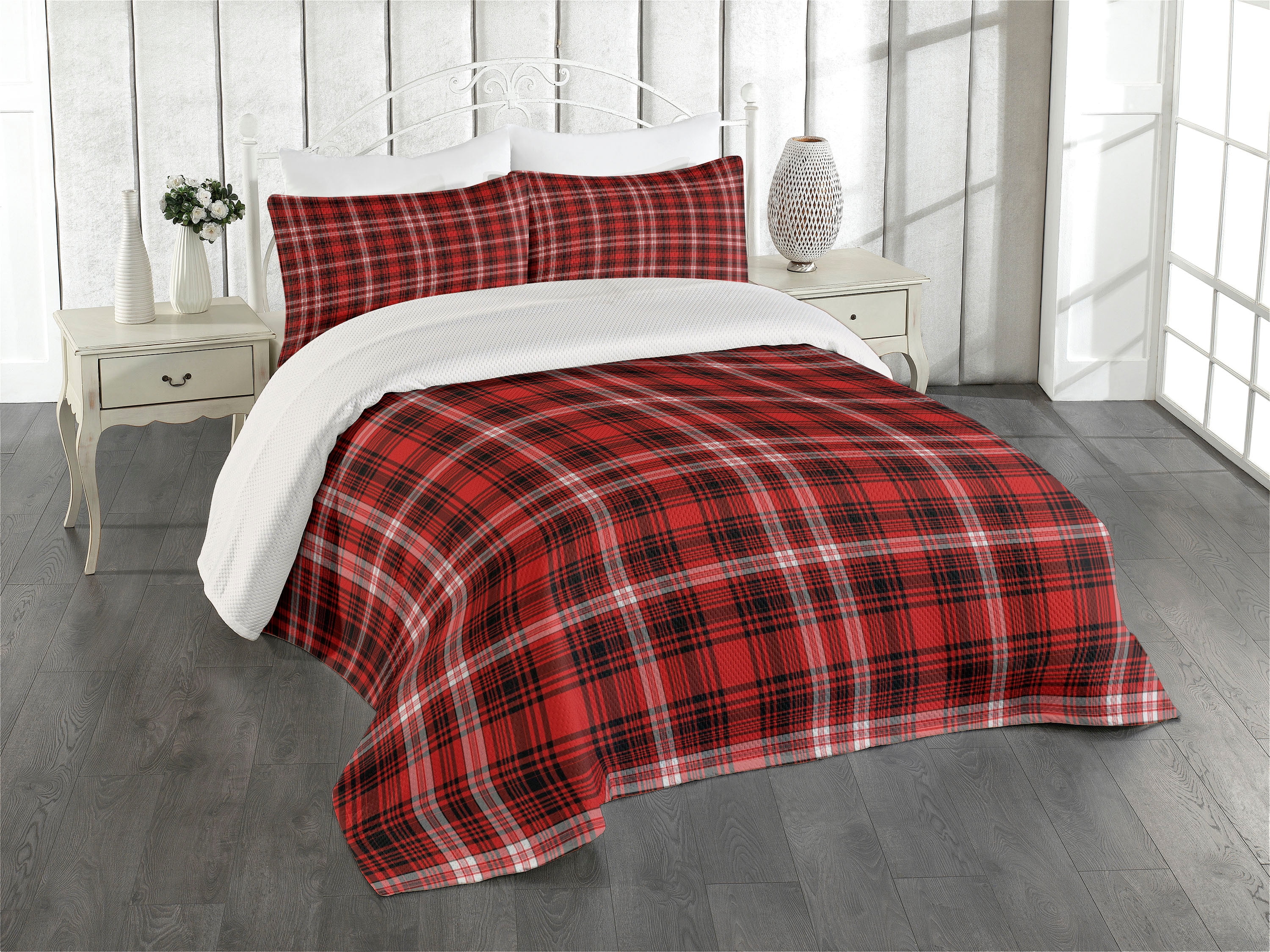 Ambesonne Plaid Quilted Coverlet 3 Pcs, Nostalgic Striped British, King ...