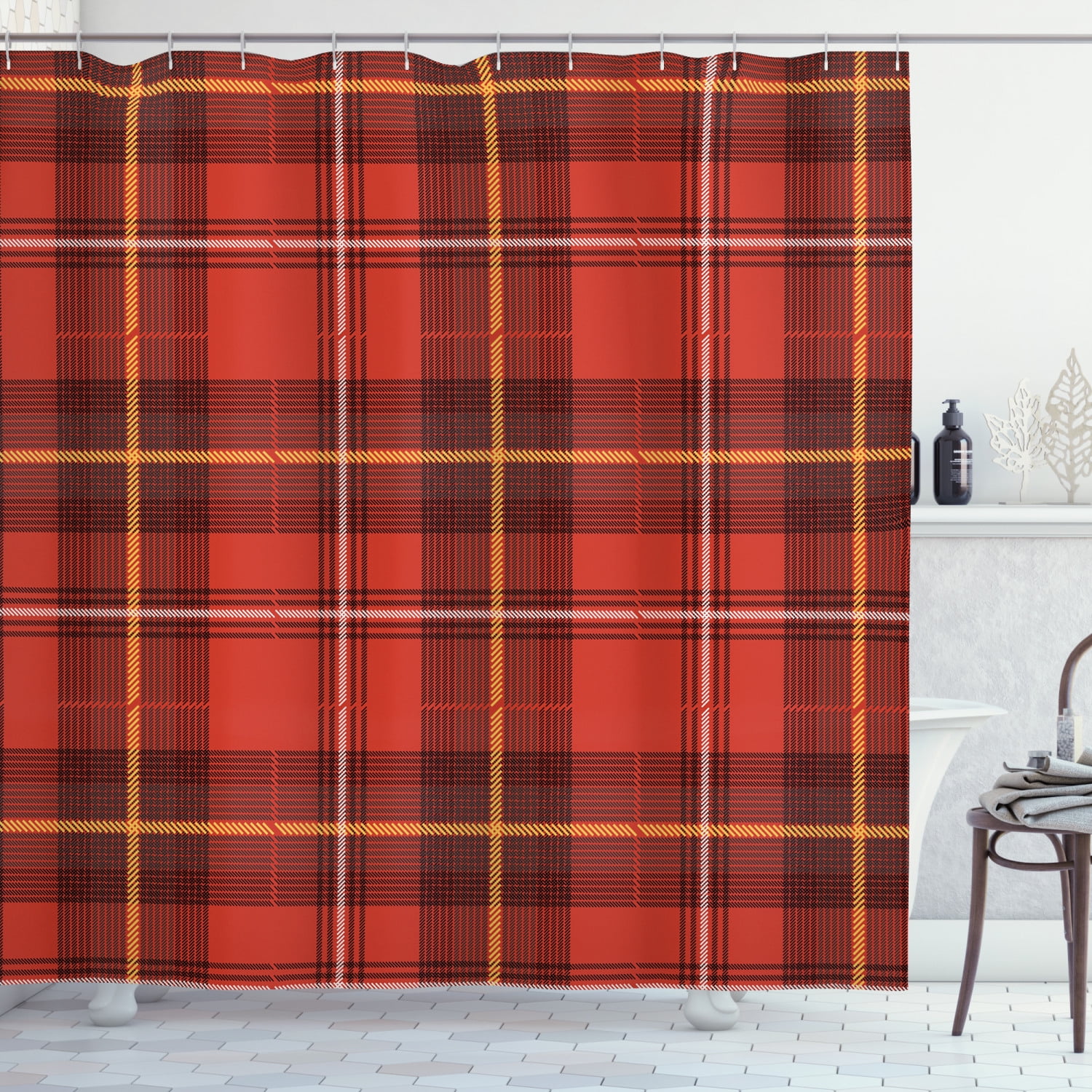 Ambesonne Plaid Shower Curtain, European Cultural Pattern, 69"Wx70"L ...