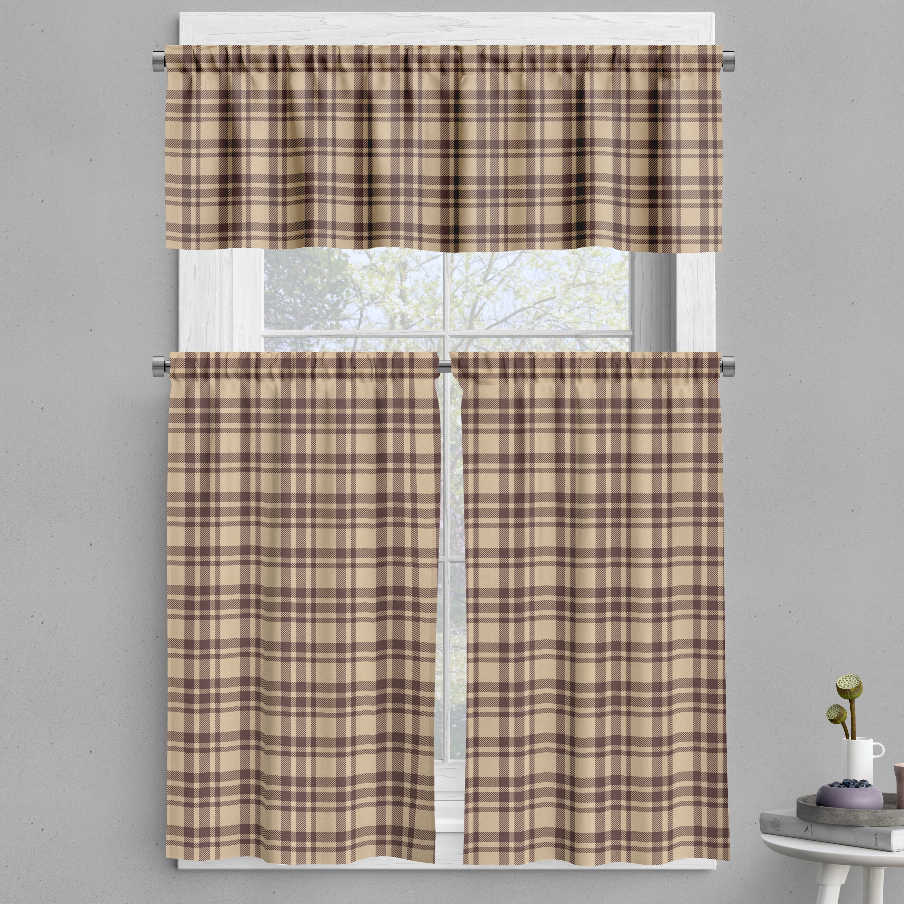 Ambesonne Plaid Valance & Curtain, Old Fashioned Tartan, 55"x24", Tan ...