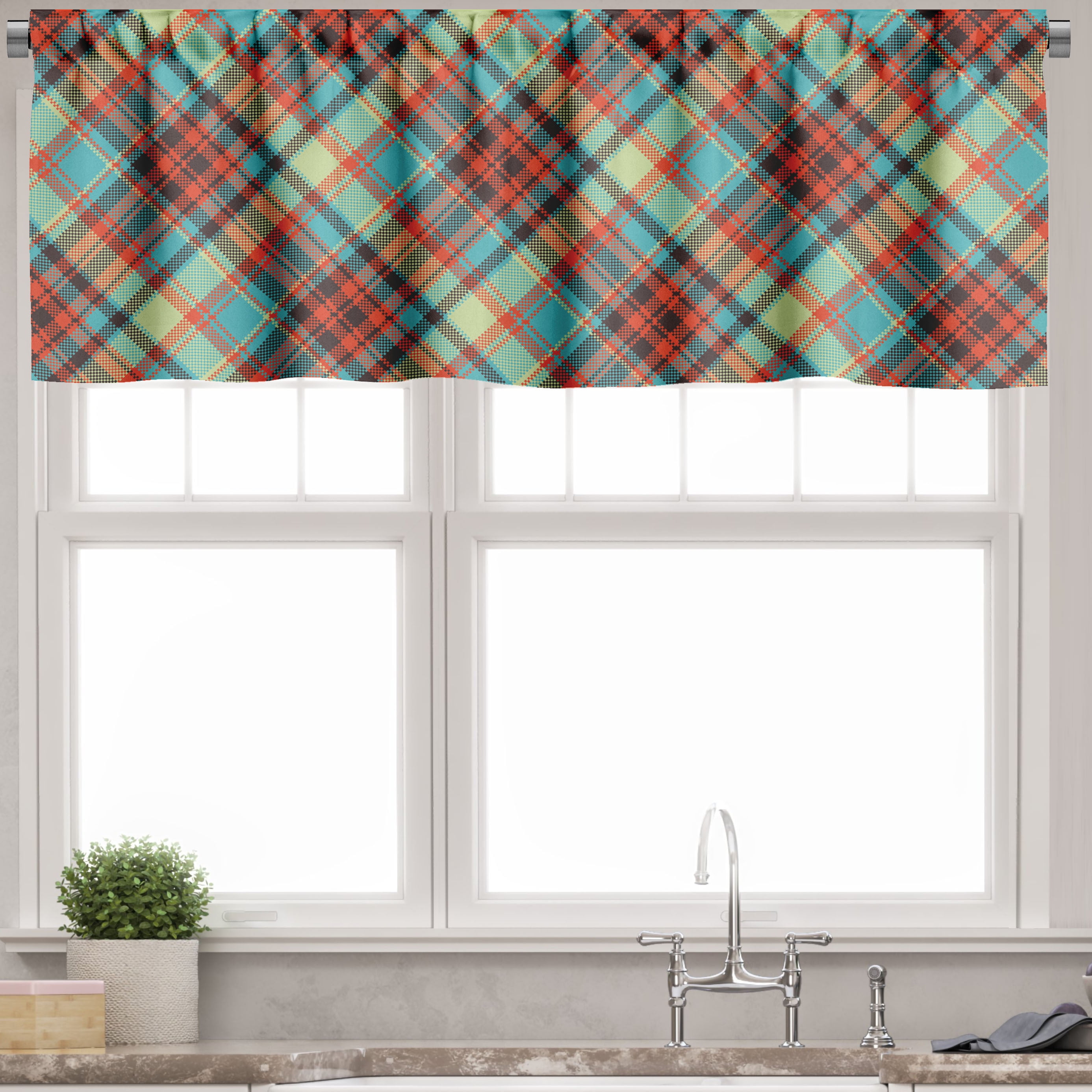 Ambesonne Plaid Window Valance, Classic Style Squares Design, 54" X 18 ...