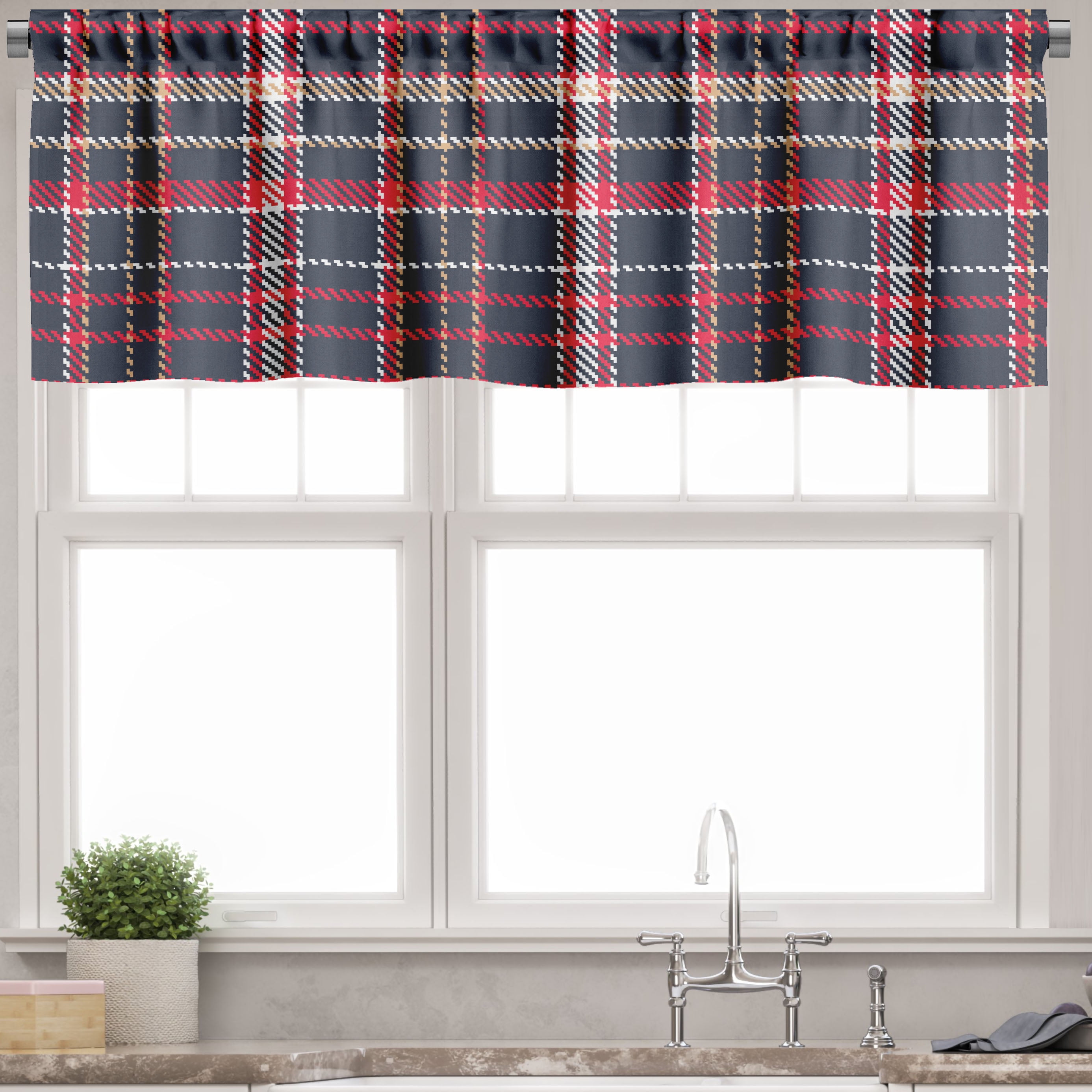 Ambesonne Plaid Window Valance, Retro English Classical, 54" X 18 ...