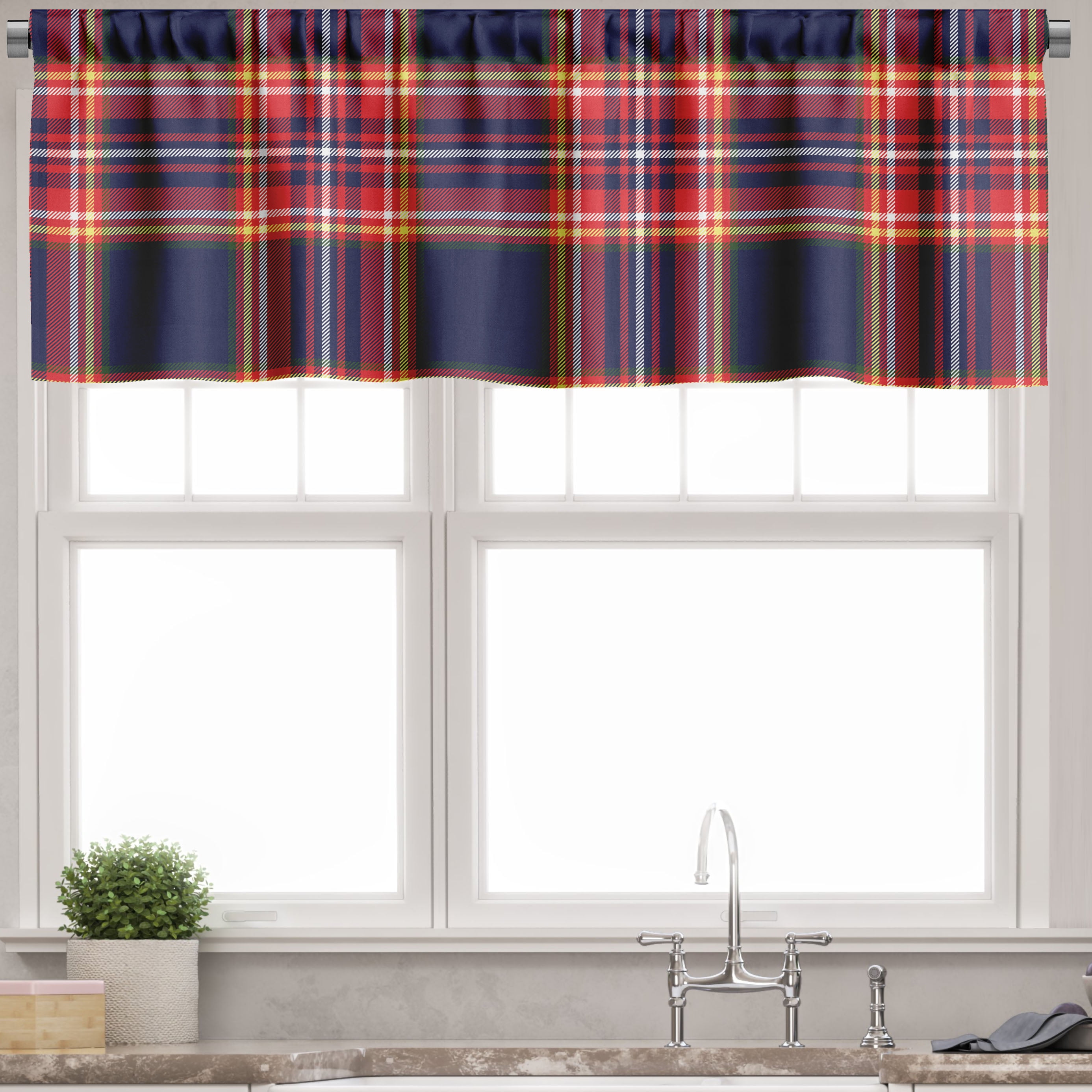 Ambesonne Plaid Window Valance, Vivid Cultural Pattern, 54" X 12 ...