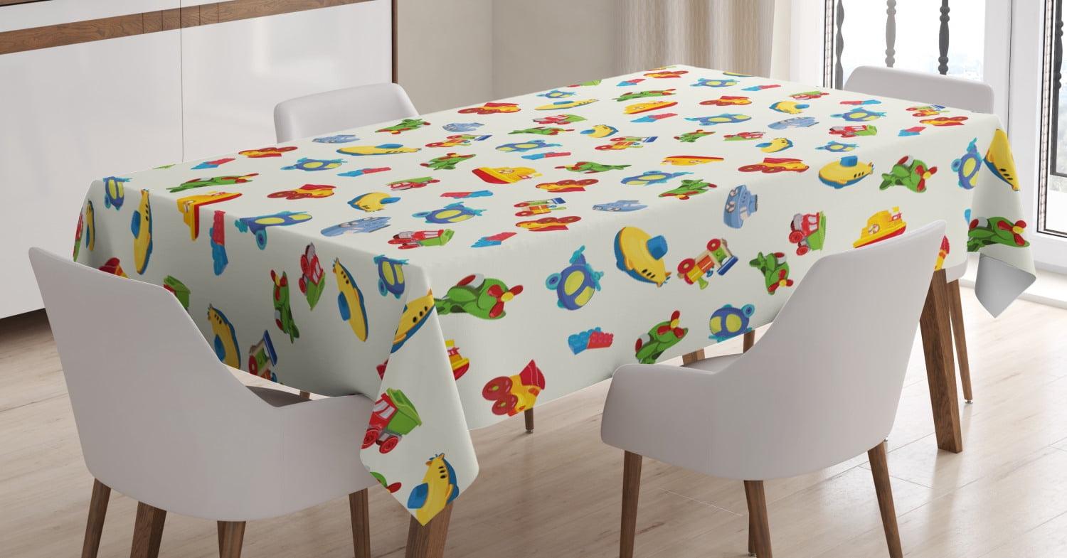 Ambesonne Plane Tablecloth Rectangular Table Cover, Airplane Boat Ship ...