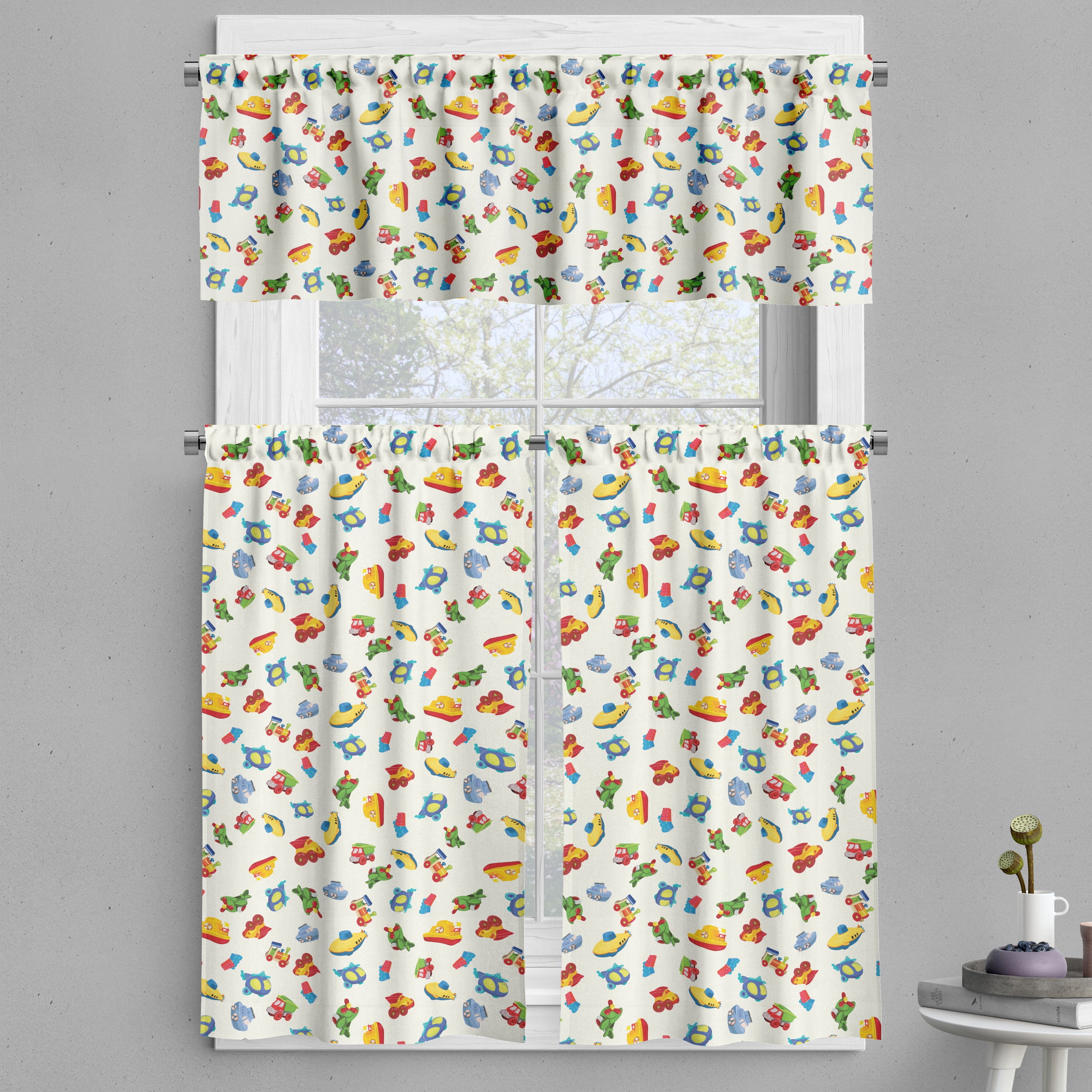 Ambesonne Plane Valance & Curtain, Airplane Boat Ship Cars, 55"x24 ...