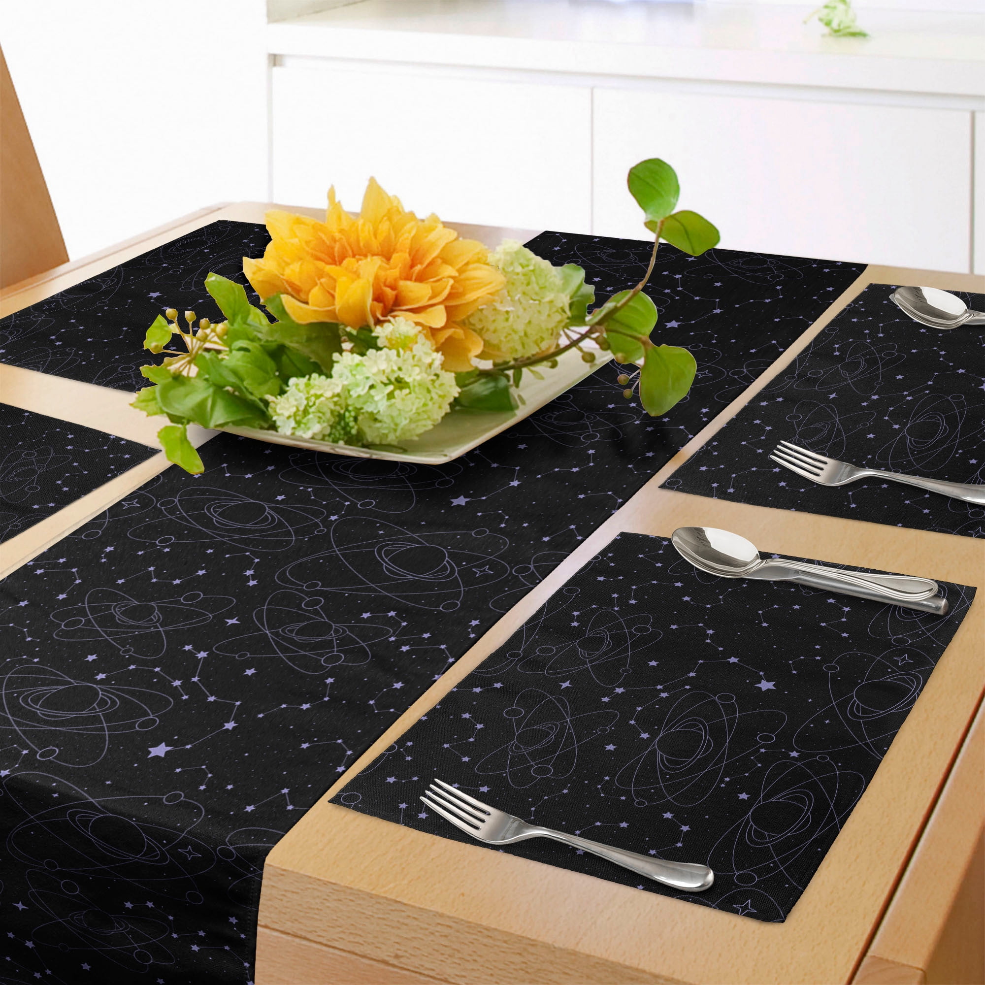 Ambesonne Planet Table Runner & Placemats, Space Star Clusters Artwork ...