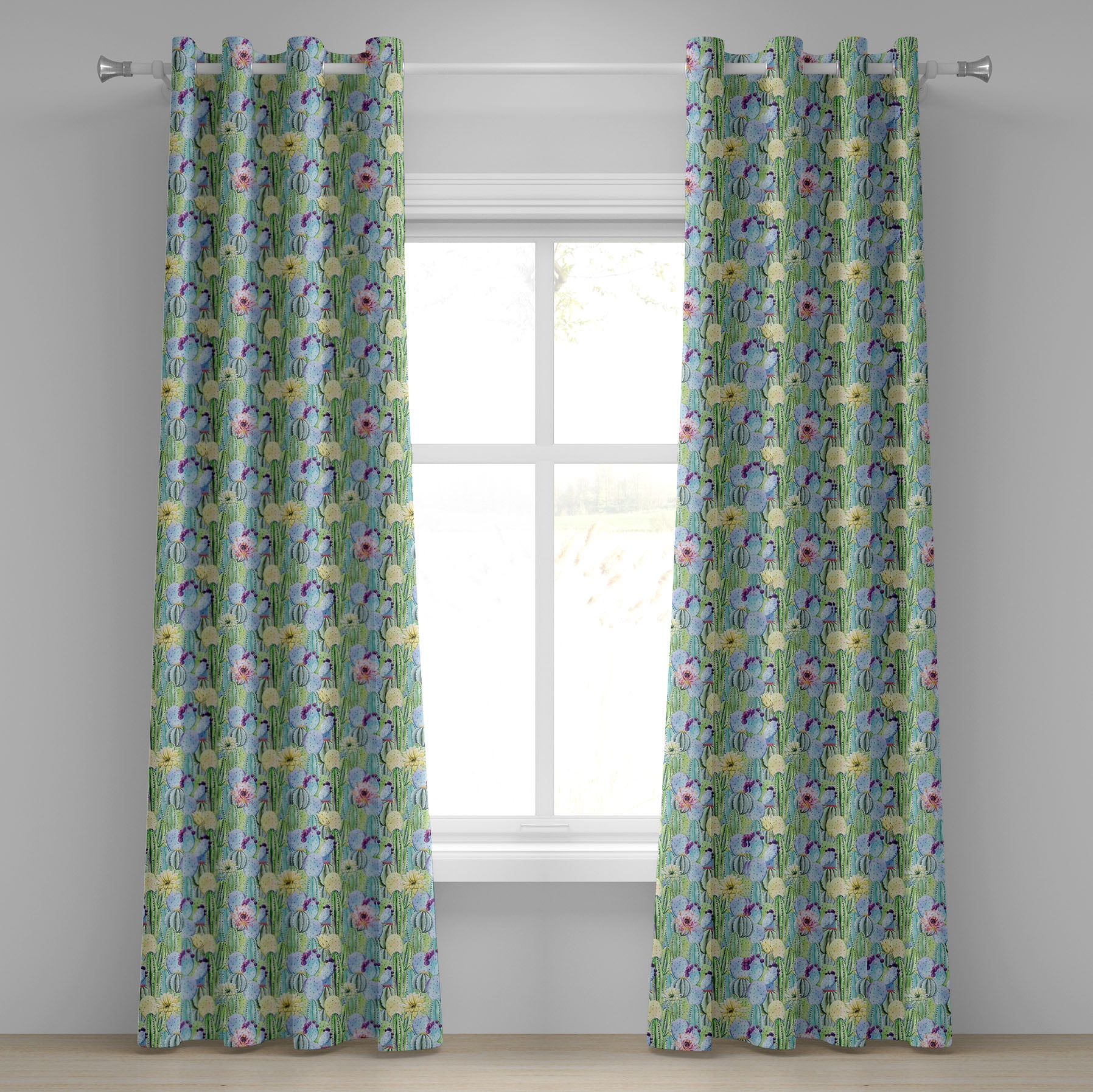 Ambesonne Plant Grommet Curtain, Cactus Buds Types Pattern, 50" x 96 ...