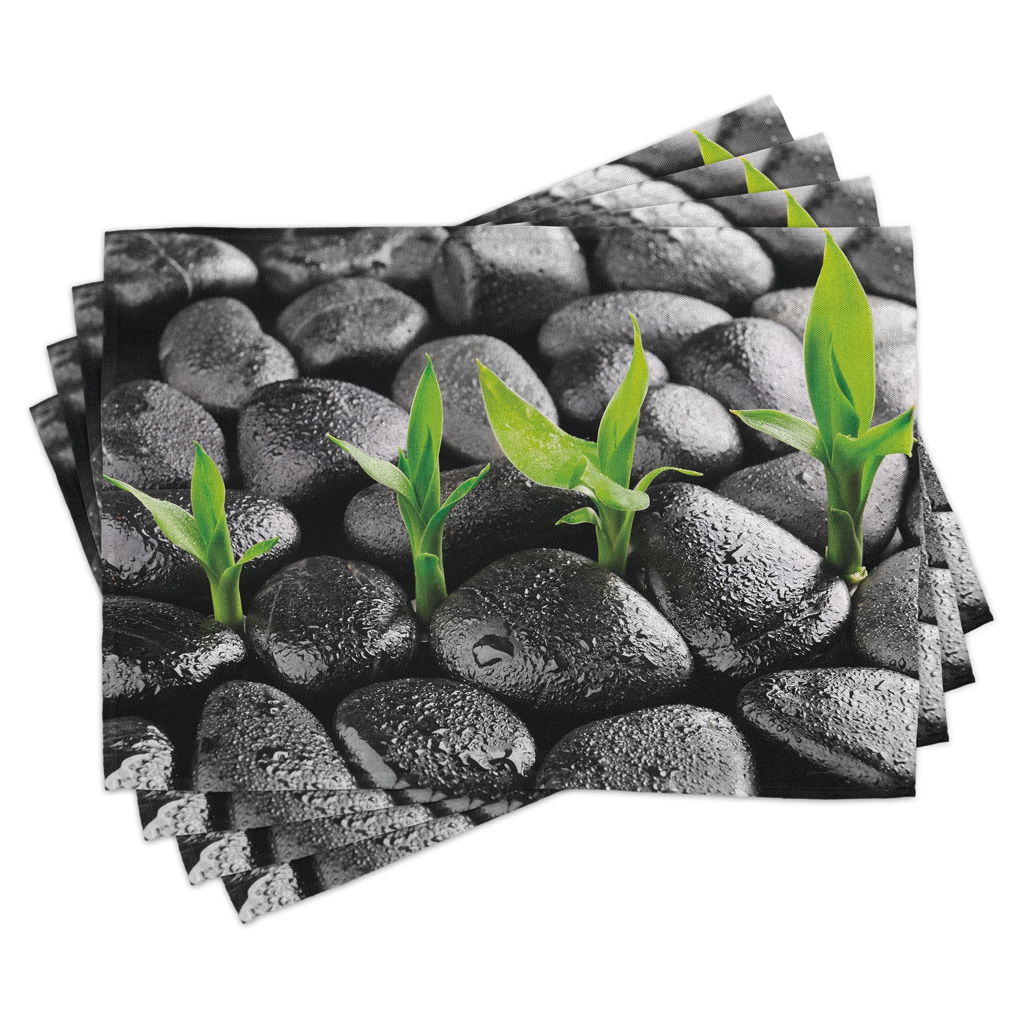 Ambesonne Plant Place Mats Set of 4, Greyscale Stones and Leaves ...