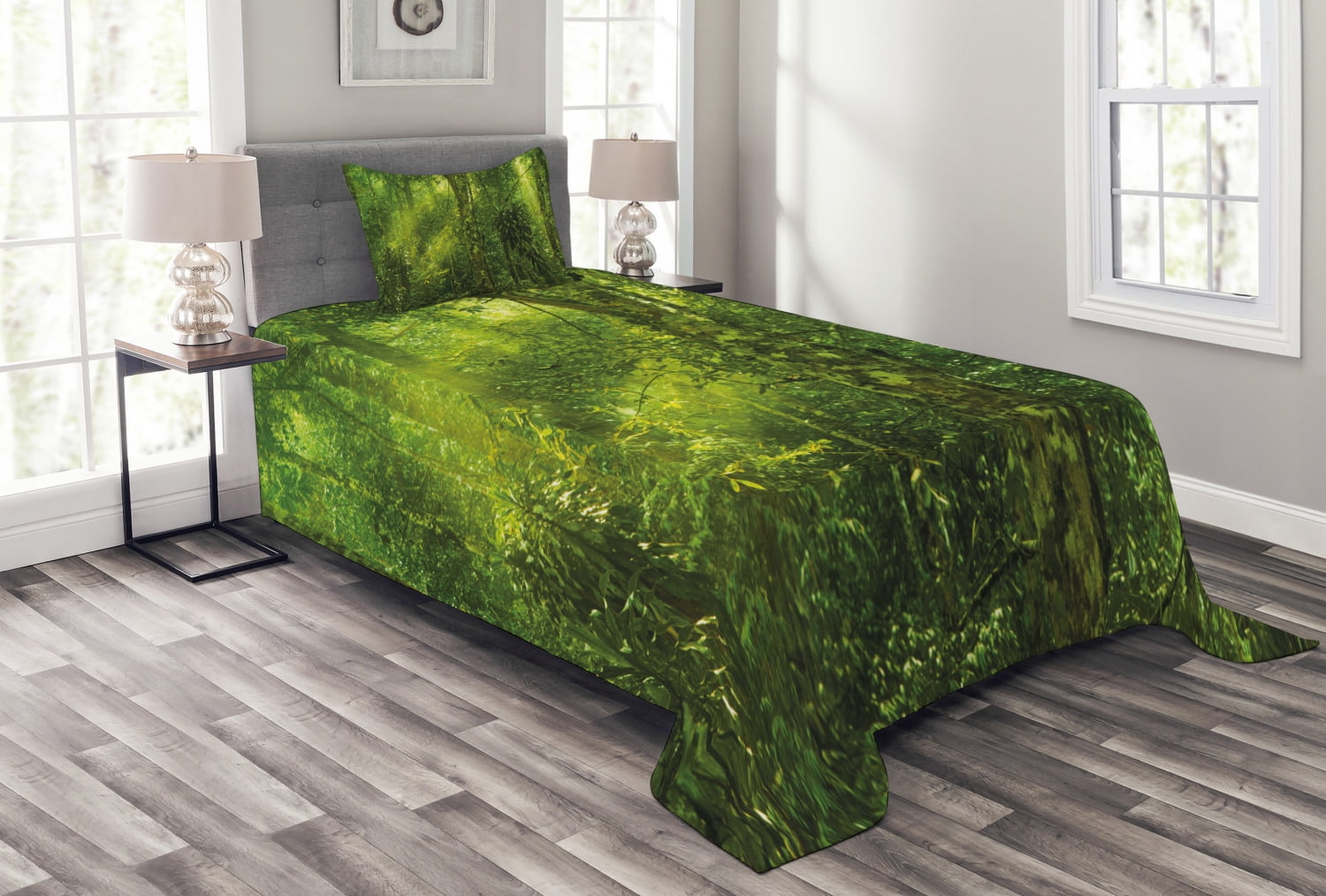 Ambesonne Plant Quilted Bedspread Set 2 Pcs, Tranquil Exotic Place ...